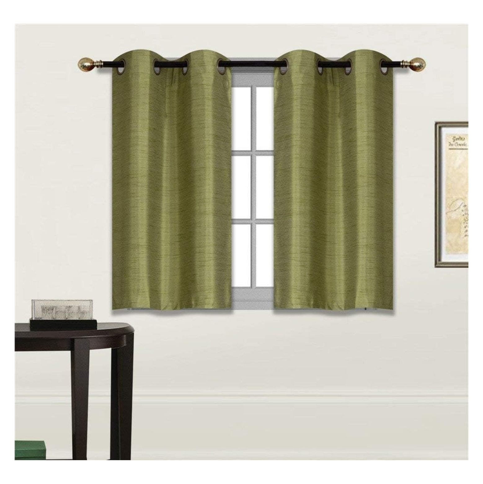 Short Semi Sheer Silky Touch Grommets Tier Panels Window Curtain, 2 ...