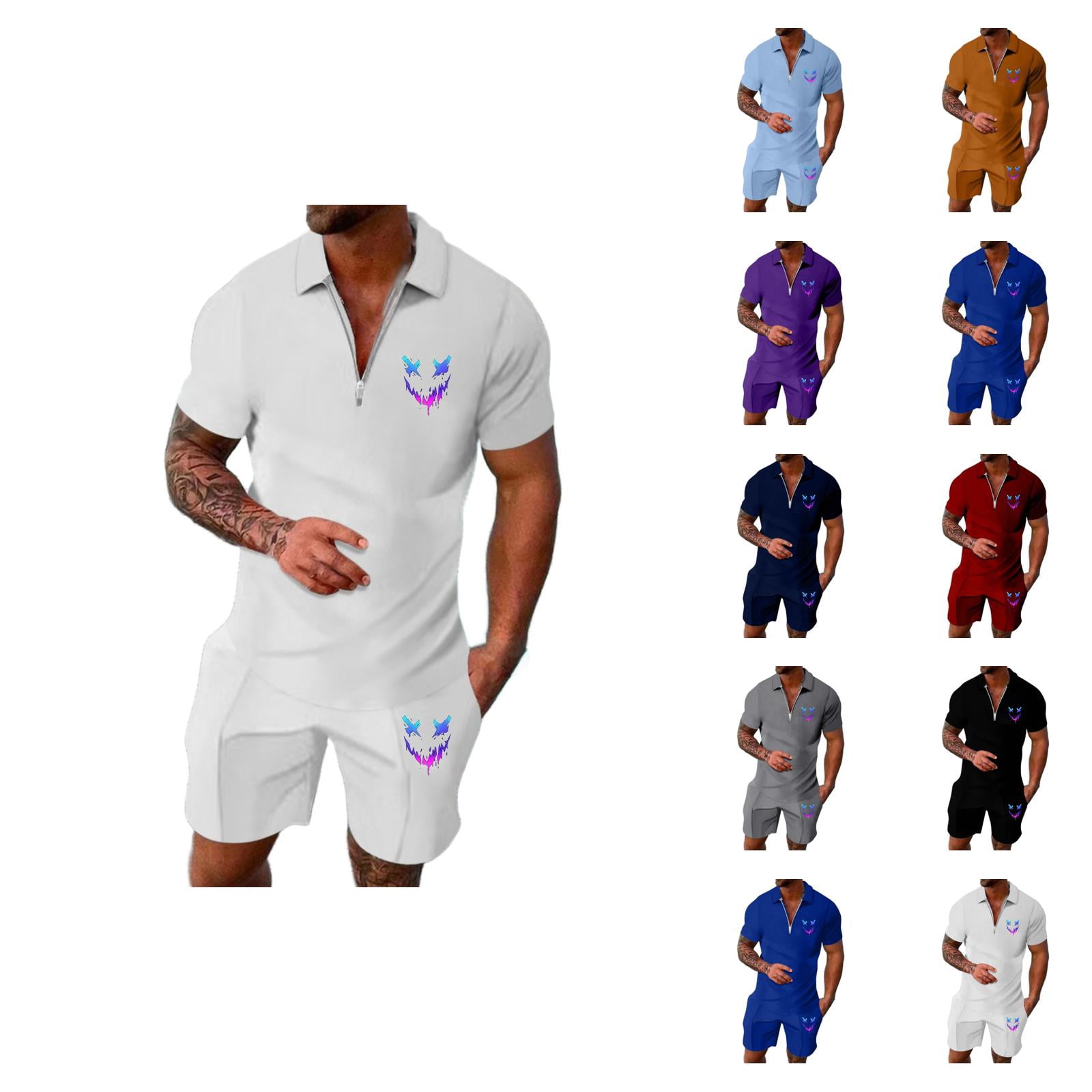 Short Sets for Men Relaxed Fit Breathable Quarter Zip Polo Tshirt and ...