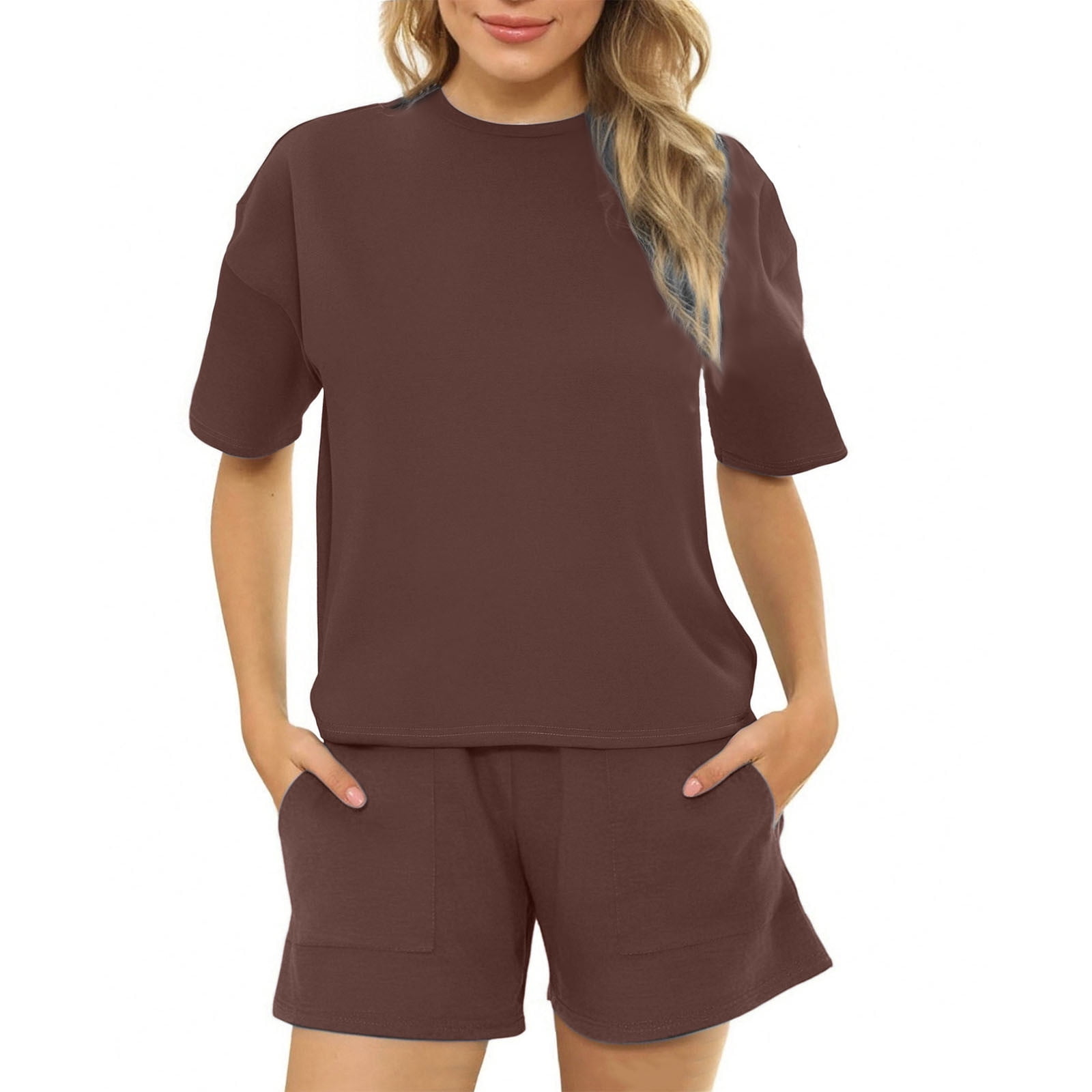 Short Sets for Women Summer Short Sleeve T Shirts Shorts Lounge Set ...