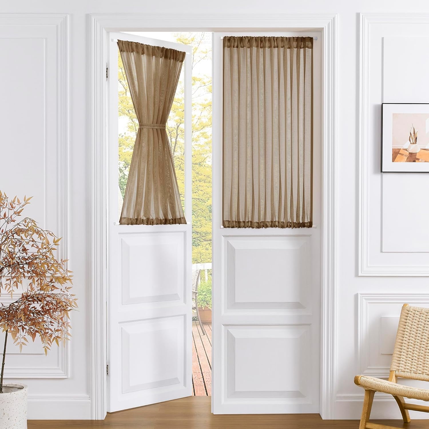 Short Sheer Door Curtain Closet Linen Textured Curtain Sheers Doorway Light Filtering Voile ...