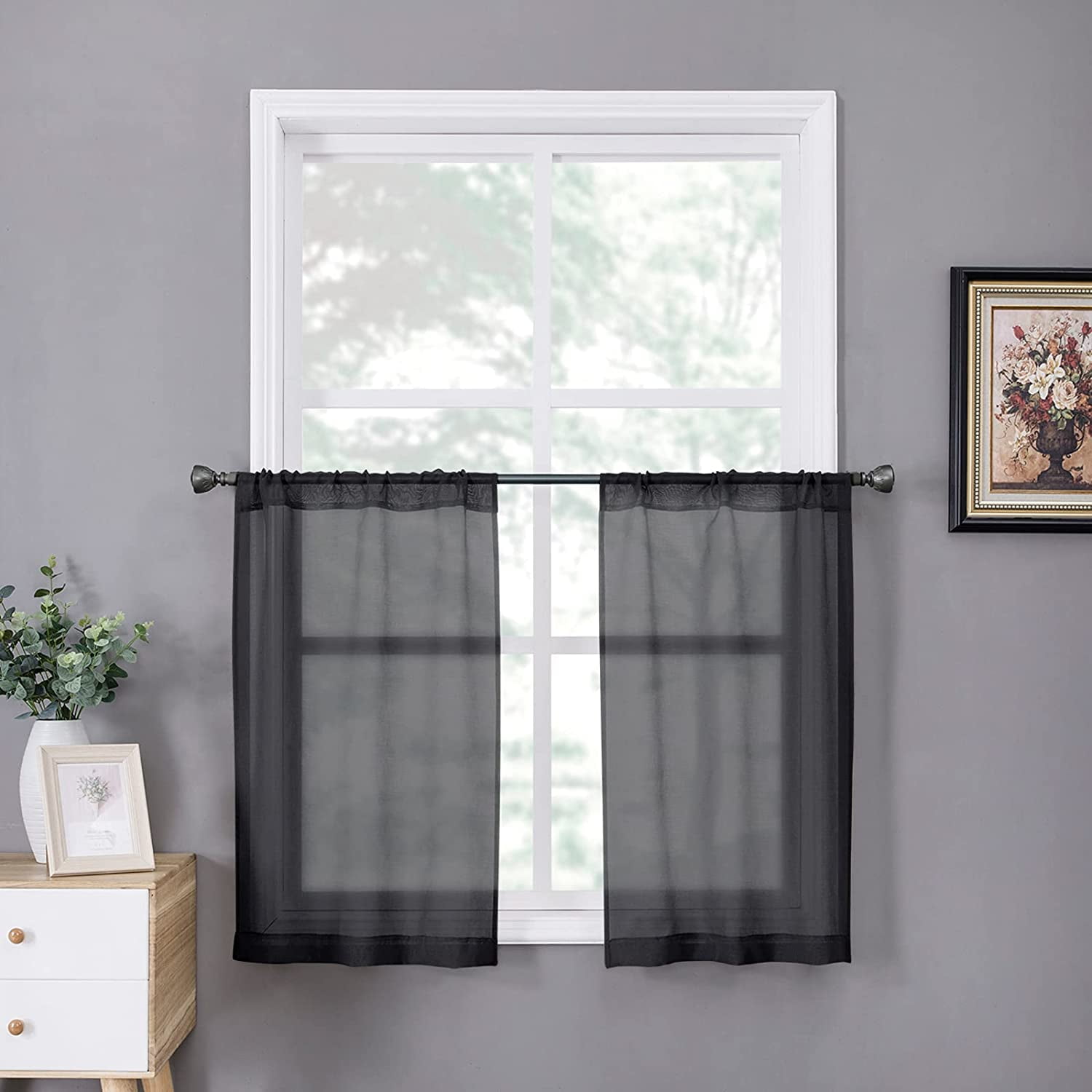 Short Sheer Tier Curtains Linen Textured Half Kitchen Curtain Sheers ...