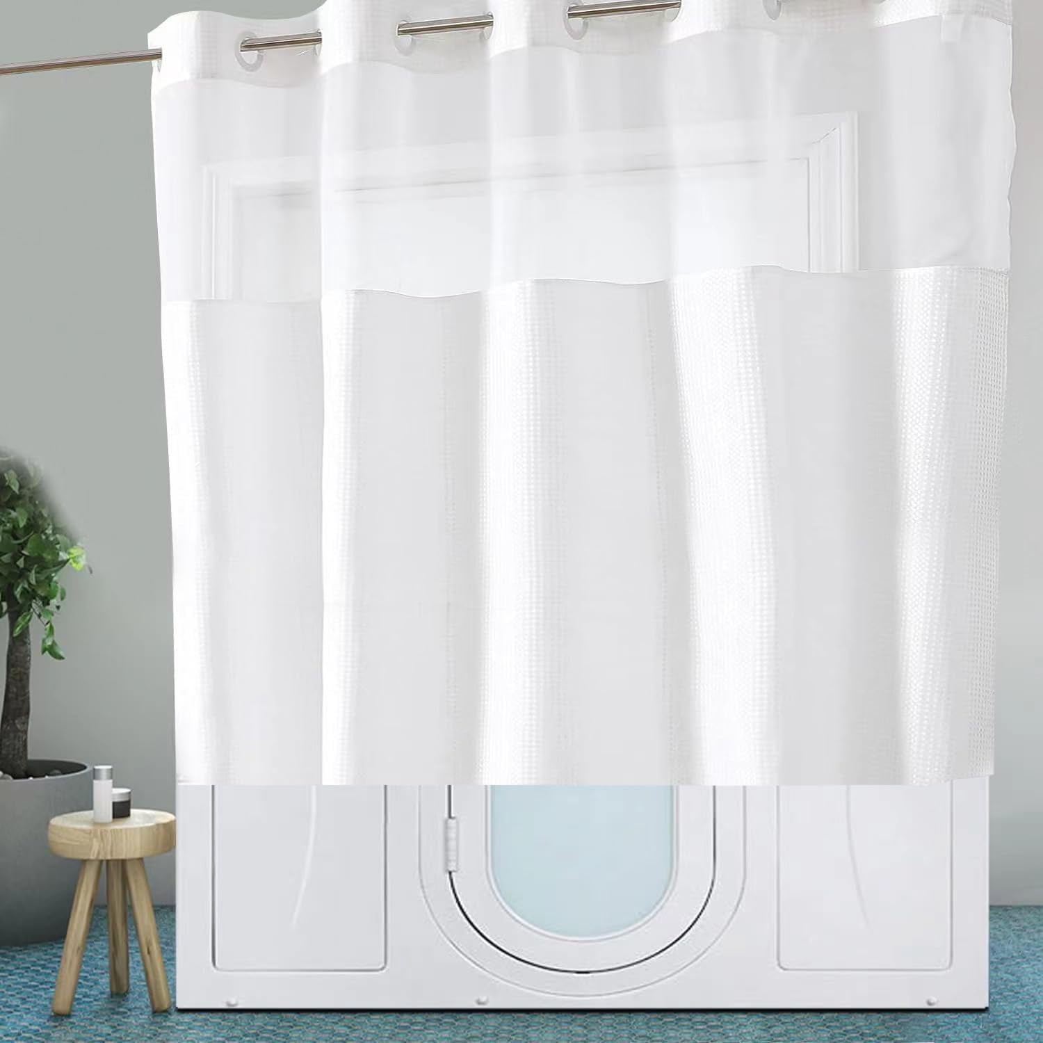 Short Shower Curtain 60 inch, White Waffle Shower Curtain for Step in ...