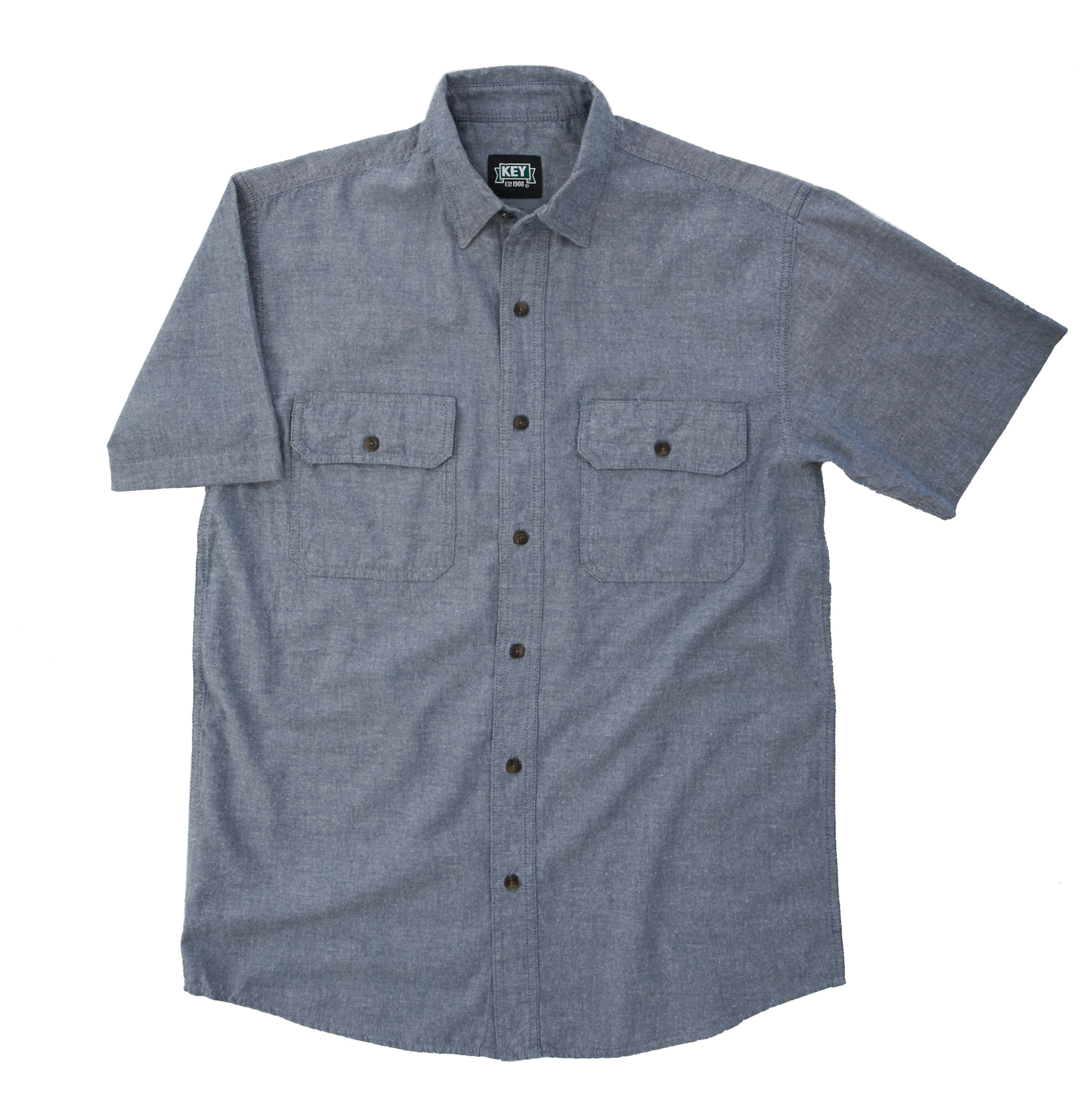 Short Sleeve Blue Chambray Workshirt - Walmart.com