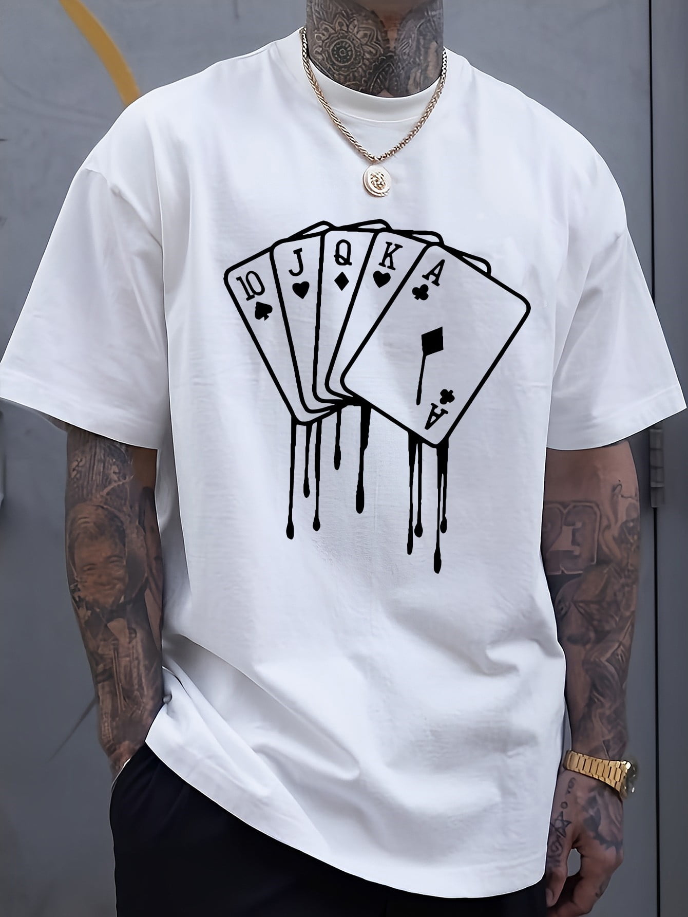 Short Sleeve Casual Tees for Men Melted Playing Cards Print Tee Shirt ...