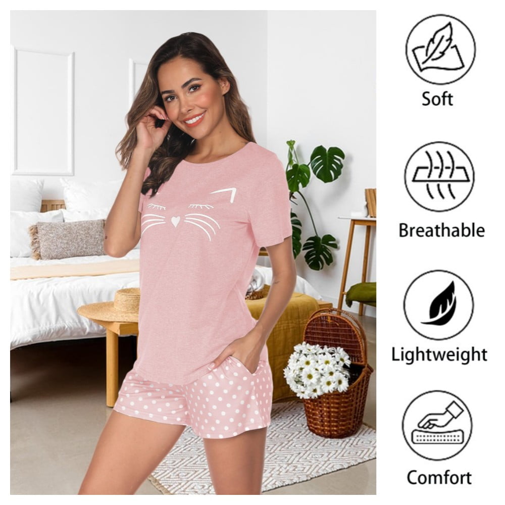 Short Sleeve Cotton Pajamas Sets for Women 2pc Women's Shorts Pajama ...