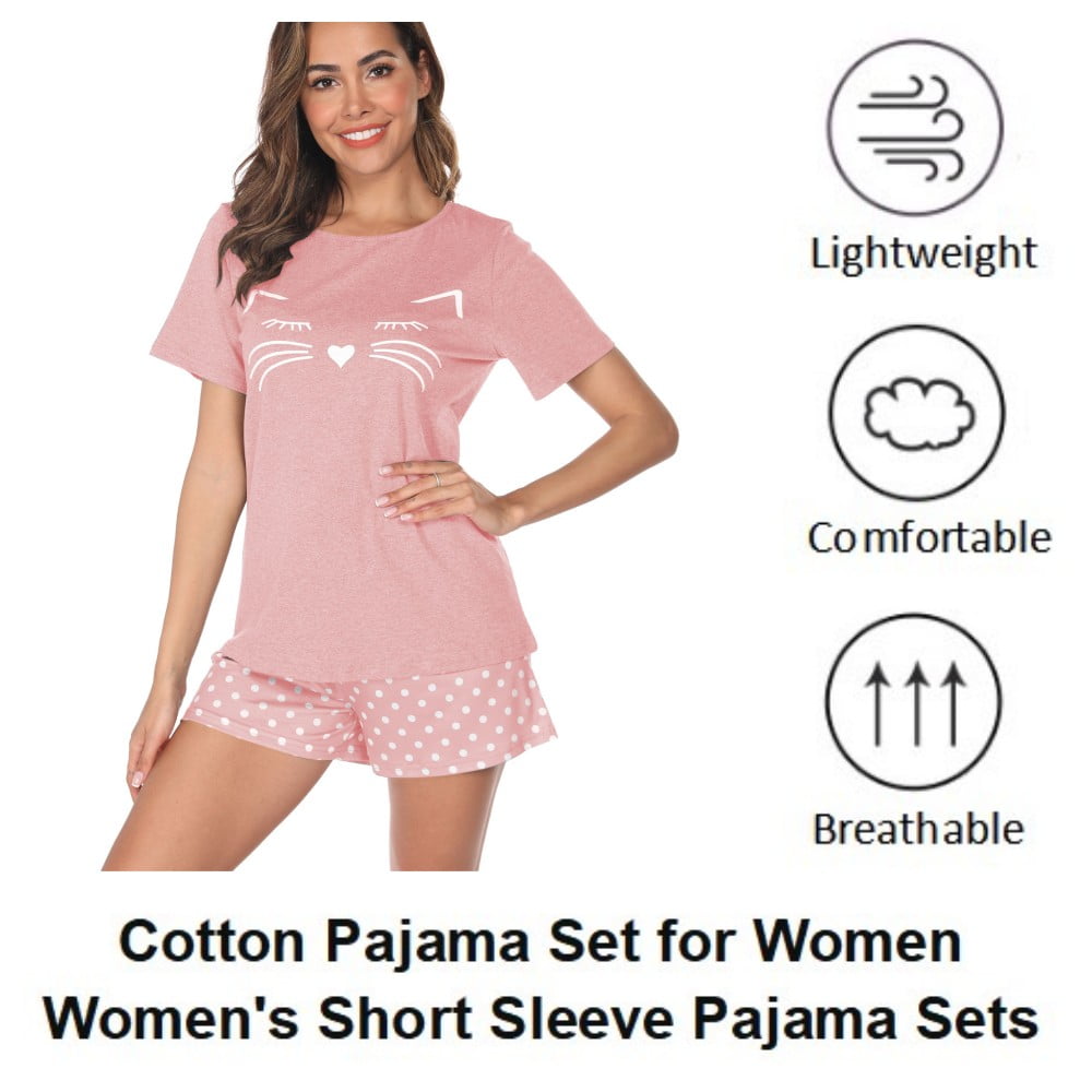 Short Sleeve Cotton Pajamas Sets for Women 2pc Women's Shorts Pajama ...
