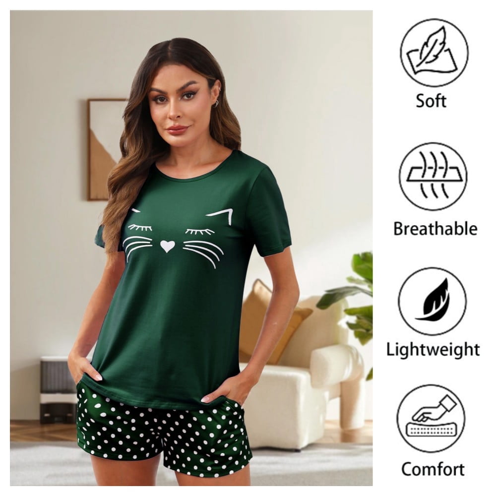 Short Sleeve Cotton Pajamas Sets for Women 2pc Women's Shorts Pajama ...