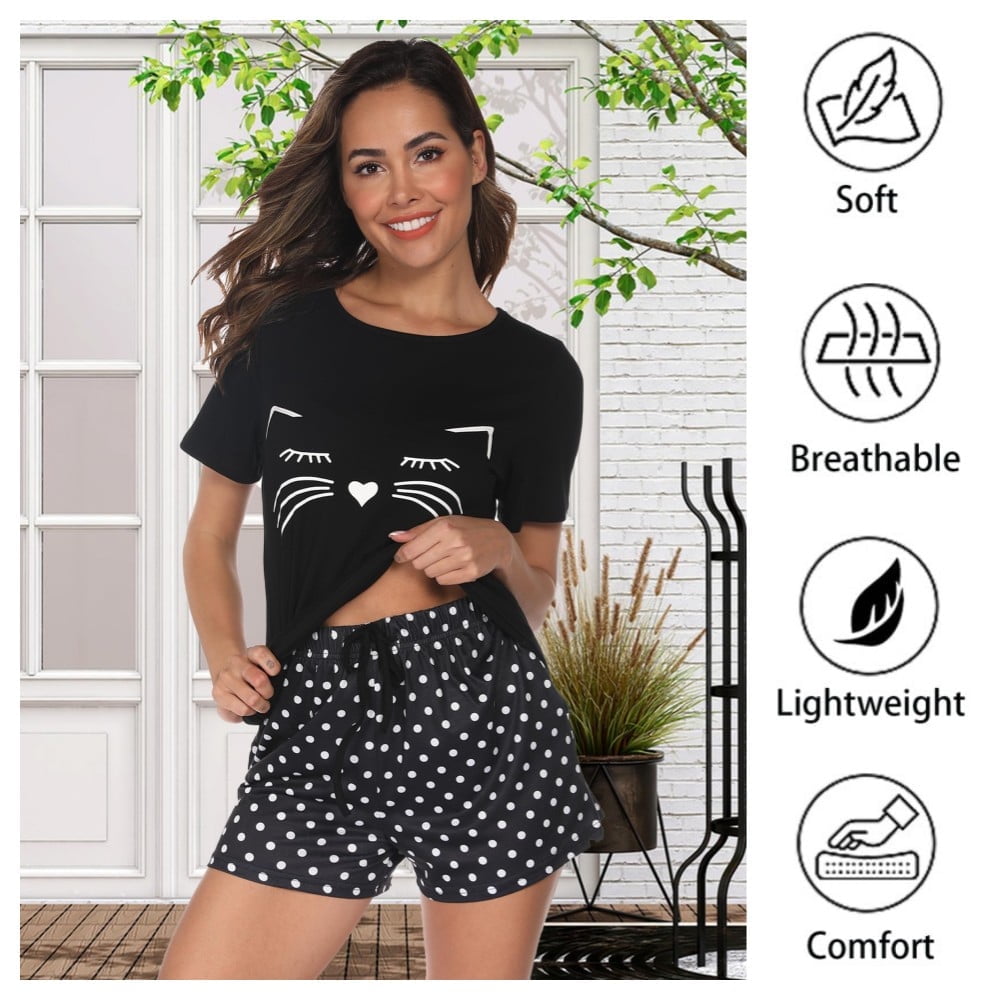 Short Sleeve Cotton Pajamas Sets for Women 2pc Women's Shorts Pajama ...