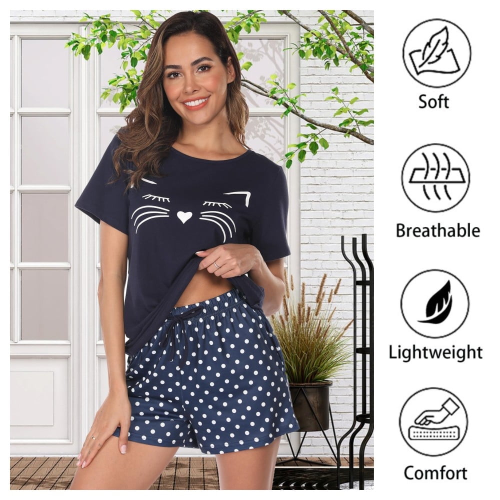 Short Sleeve Cotton Pajamas Sets for Women 2pc Women's Shorts Pajama ...