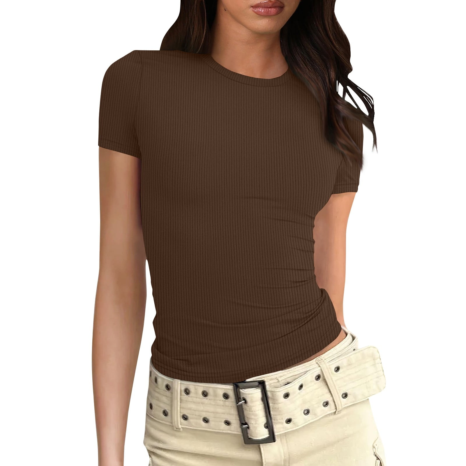 Short Sleeve Crop Tops For Women Built In Bra Slim Fitted Teen Girls ...