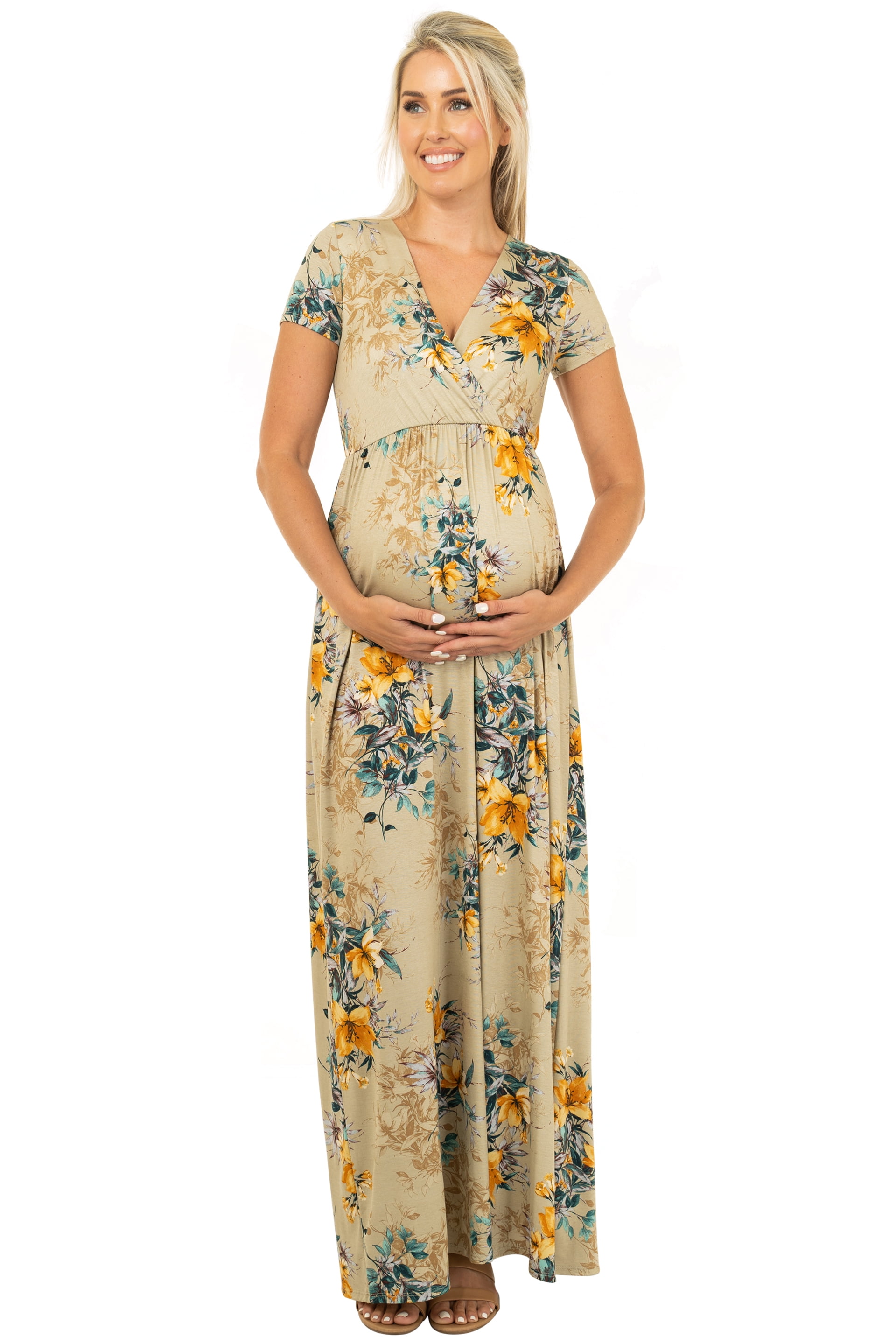 Short Sleeve Faux Wrap Maternity Dress - Walmart.com