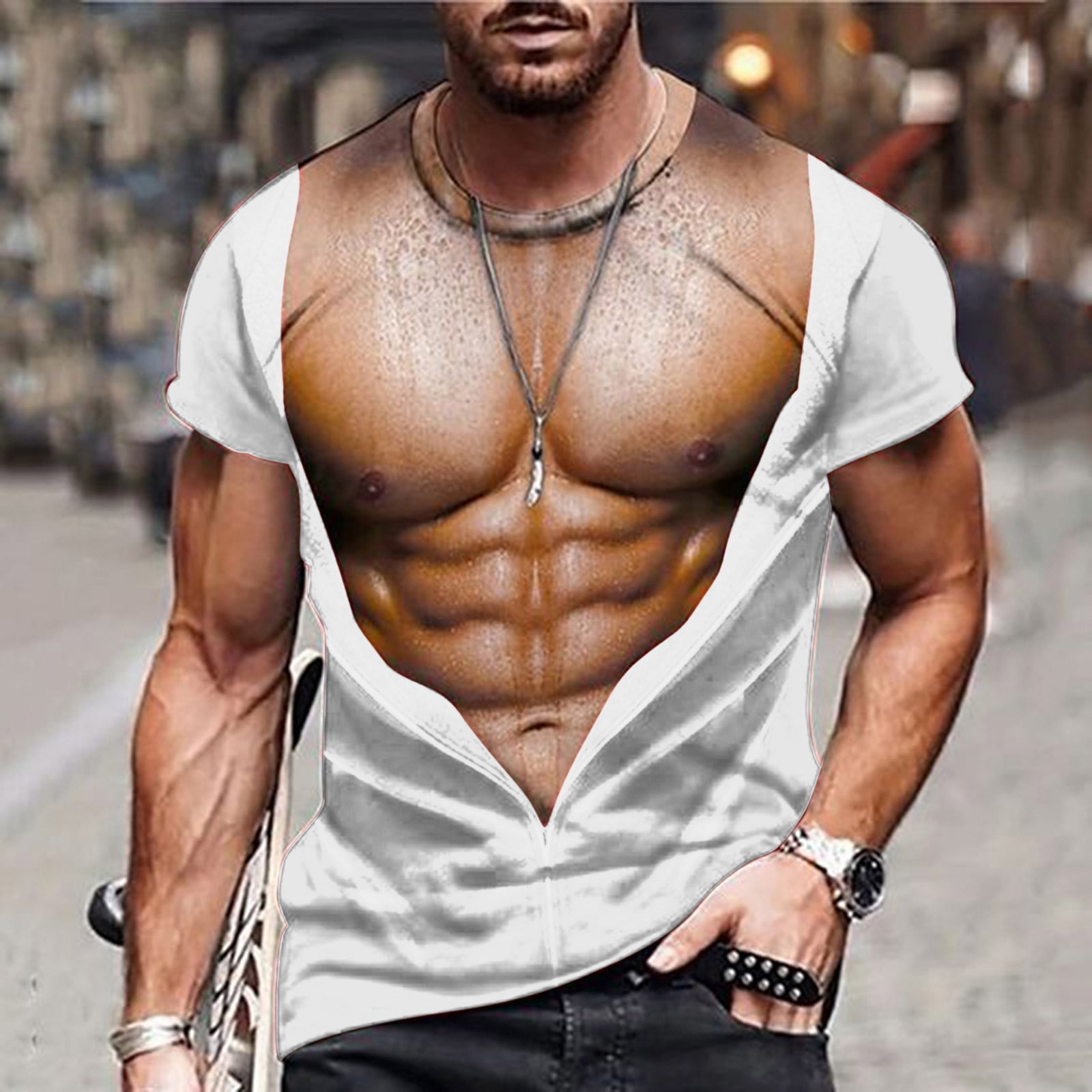 Short Sleeve Graphic Tshirts for Men,Muscle Tee Shirts for Men Funny T-Shirt with Abdominal ...