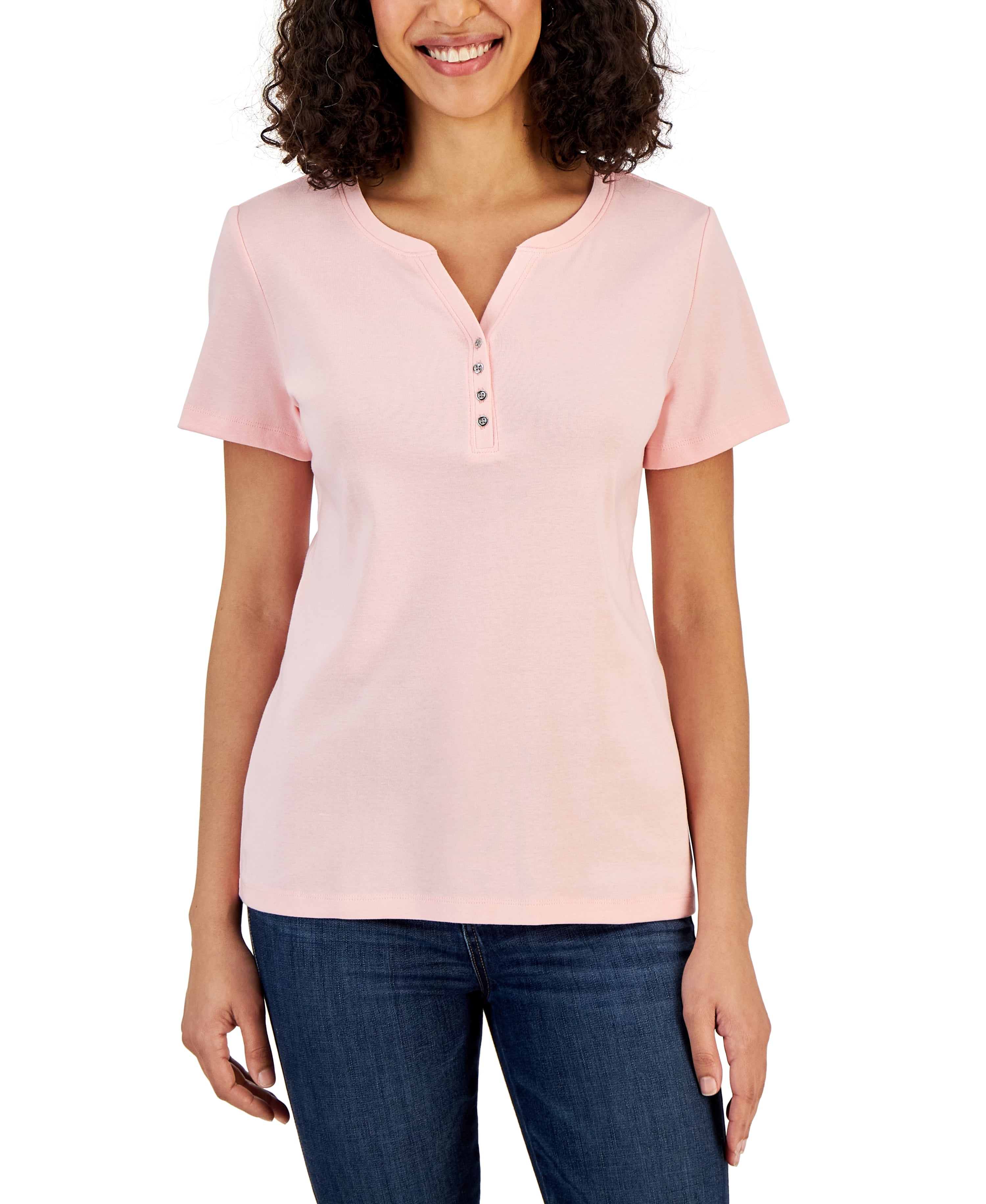 Short Sleeve Henley Top Soft Pink S - Walmart.com