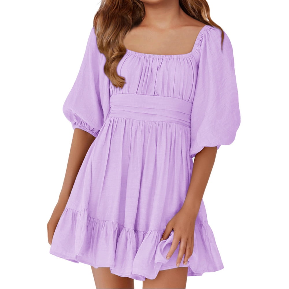 Short Sleeve Kids Children Square Neck Cute Girls Mini Dress - Walmart.com