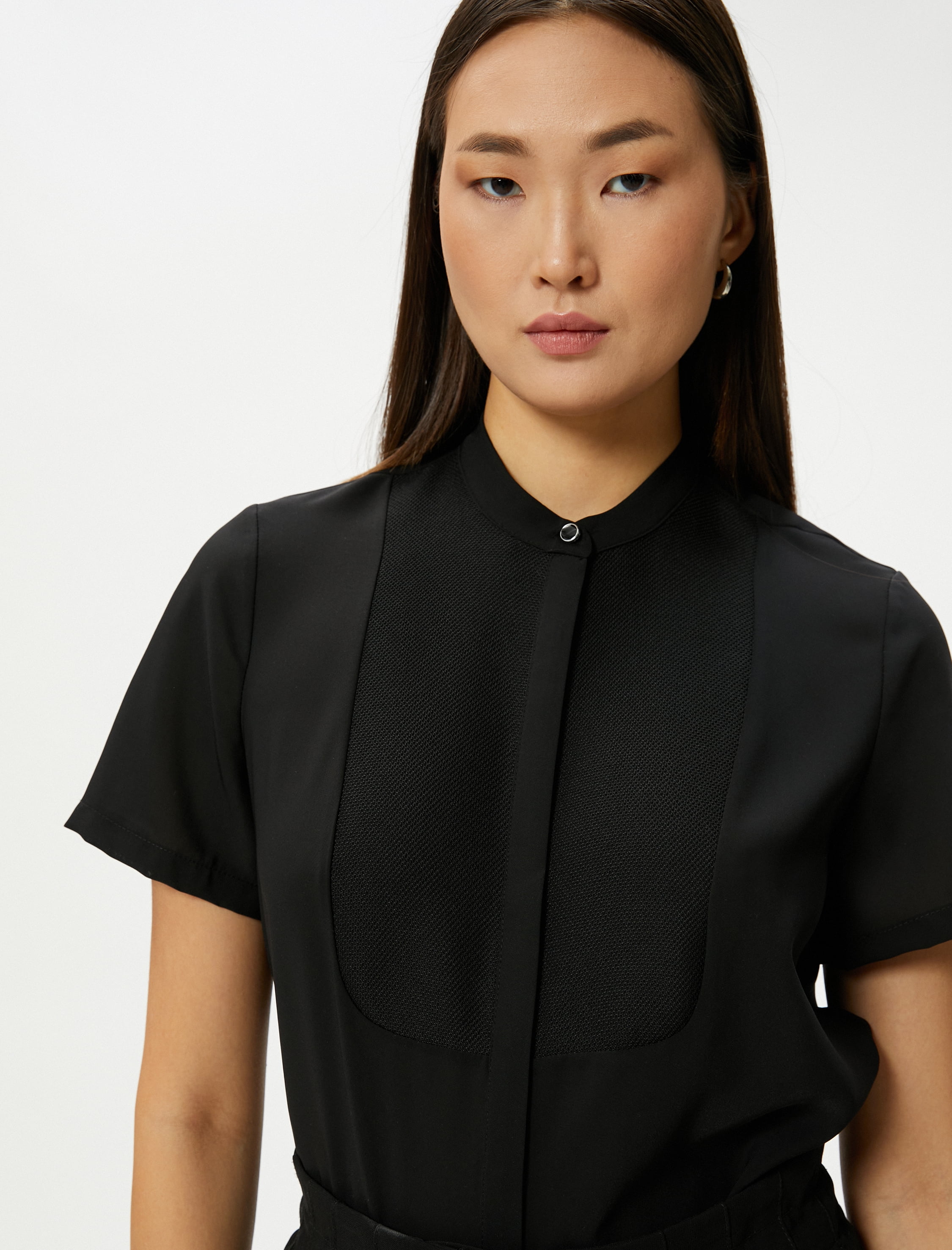 Short Sleeve Mandarin Collar Shirt - Walmart.com