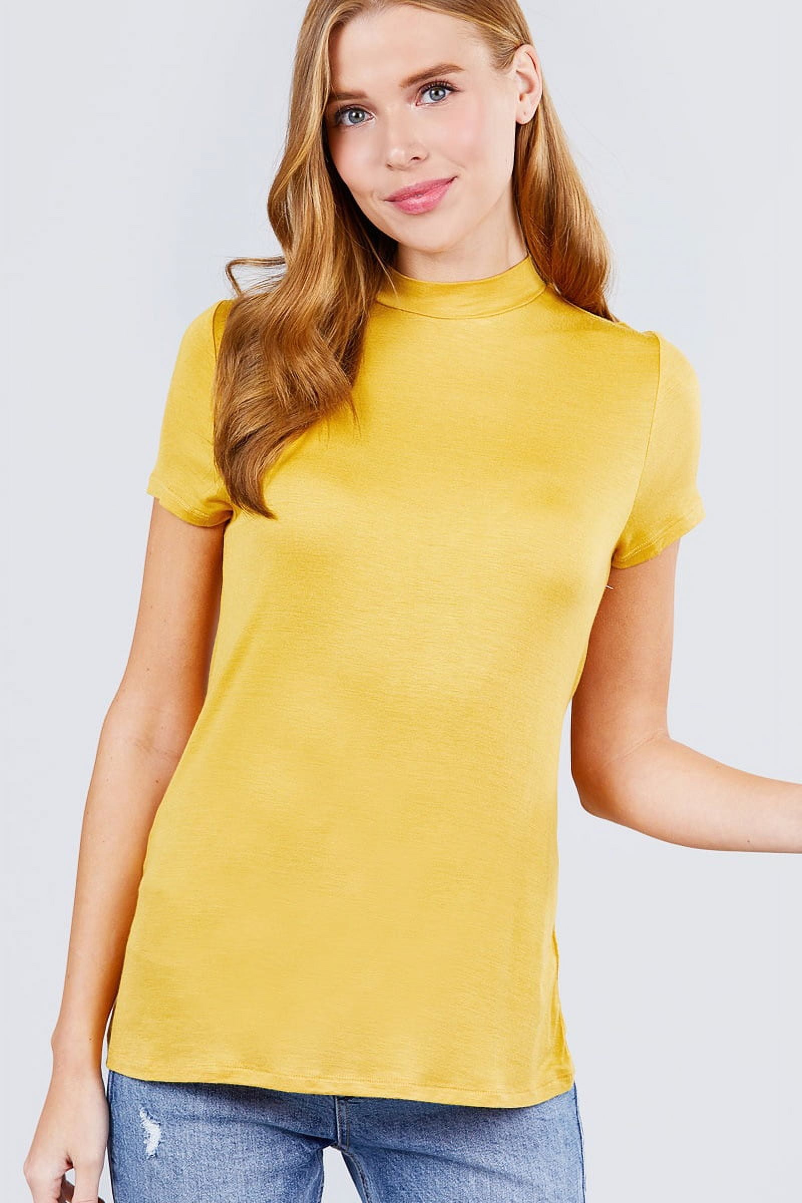 Short Sleeve Mock Neck Rayon Spandex Rib Top - Walmart.com