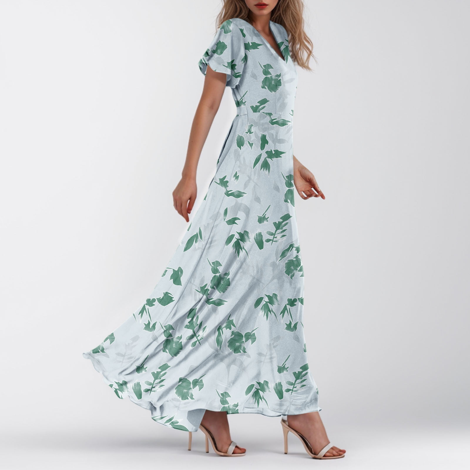 Short Sleeve Mother of Bride Dresses for Wedding V Neck Floral Chiffon ...