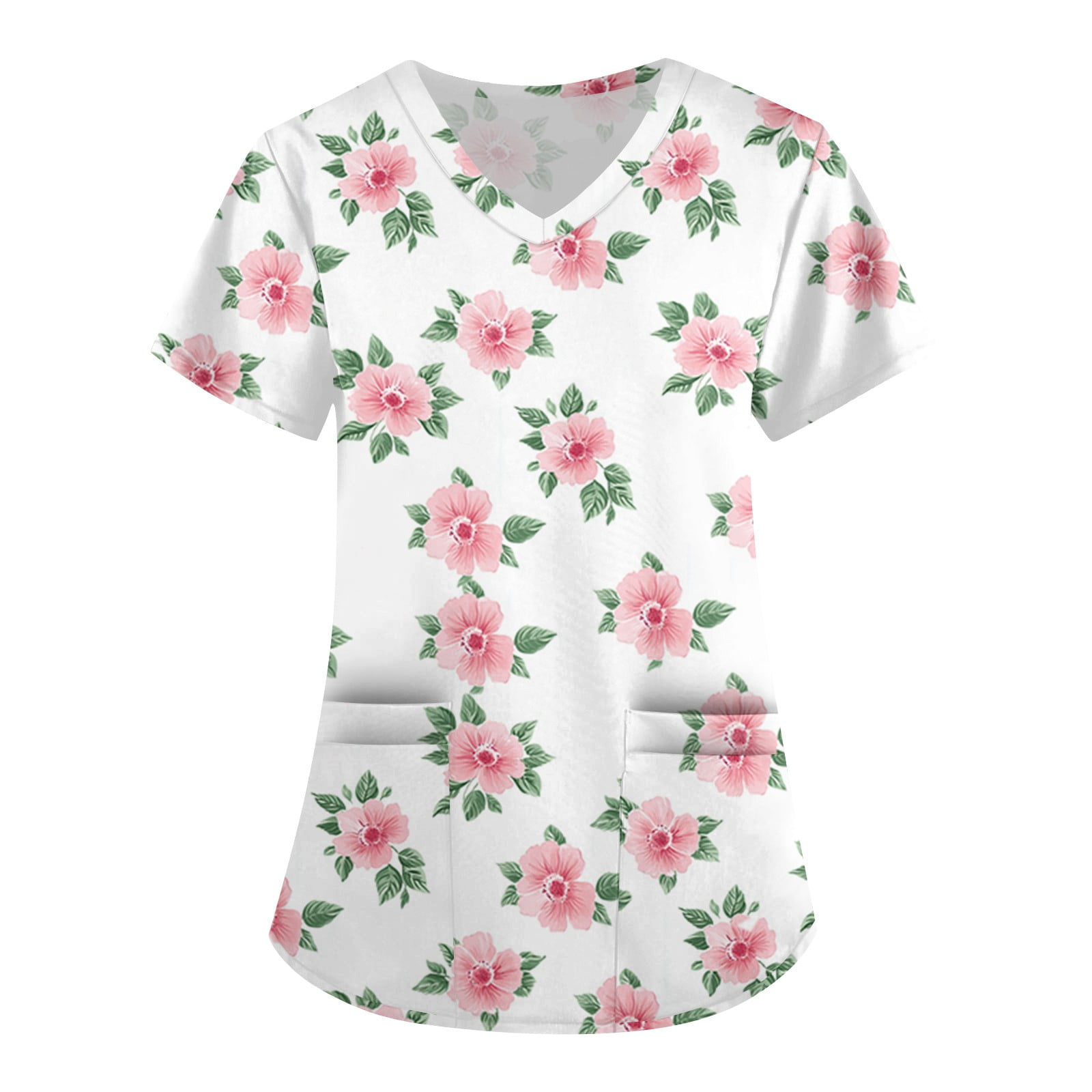Short Sleeve Nurse Working Uniform Scrubs for Women Summer Scurb Shirt ...