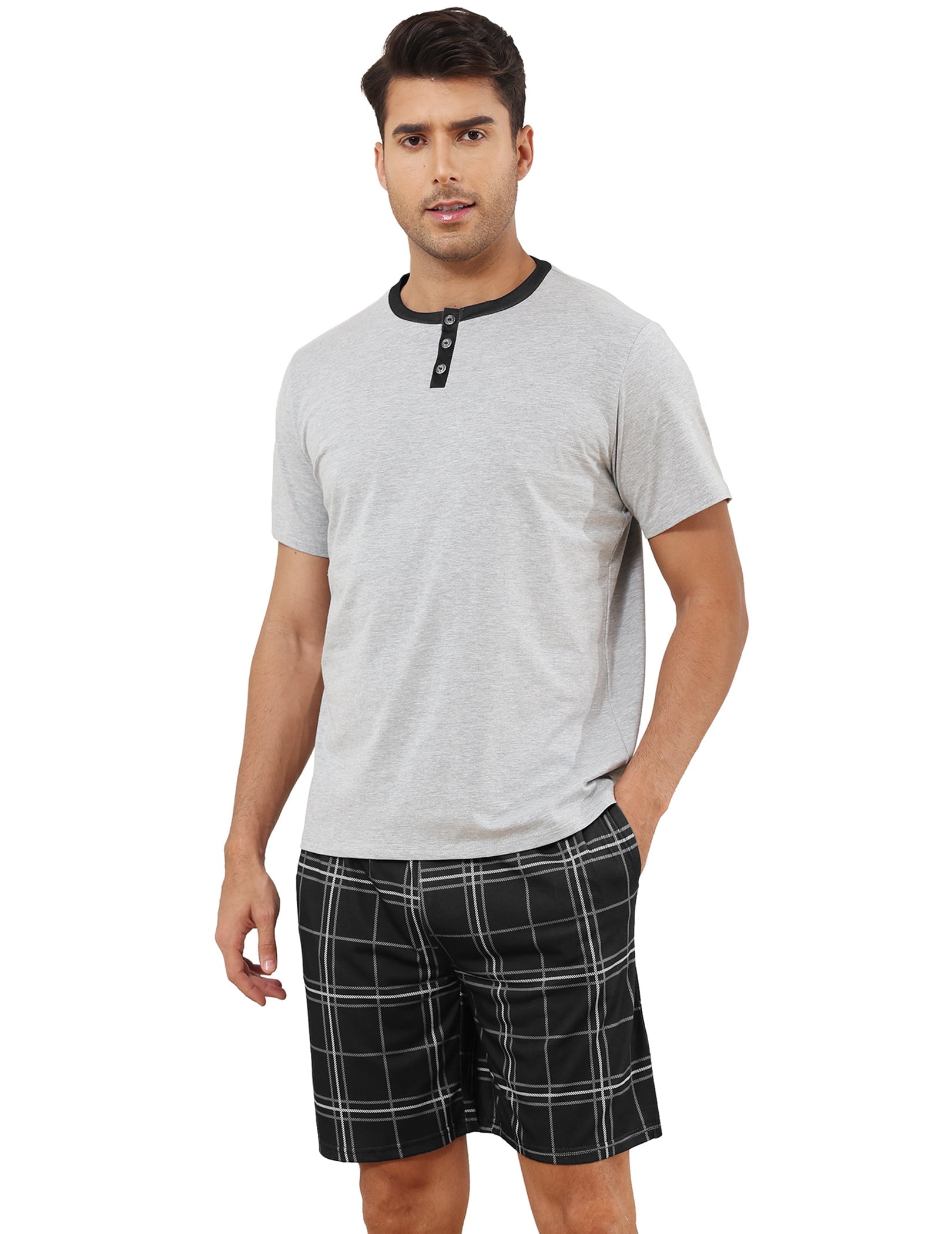 Short Sleeve Pajama Sets for Men 2 Piece Mens Short Pajamas Sets with ...