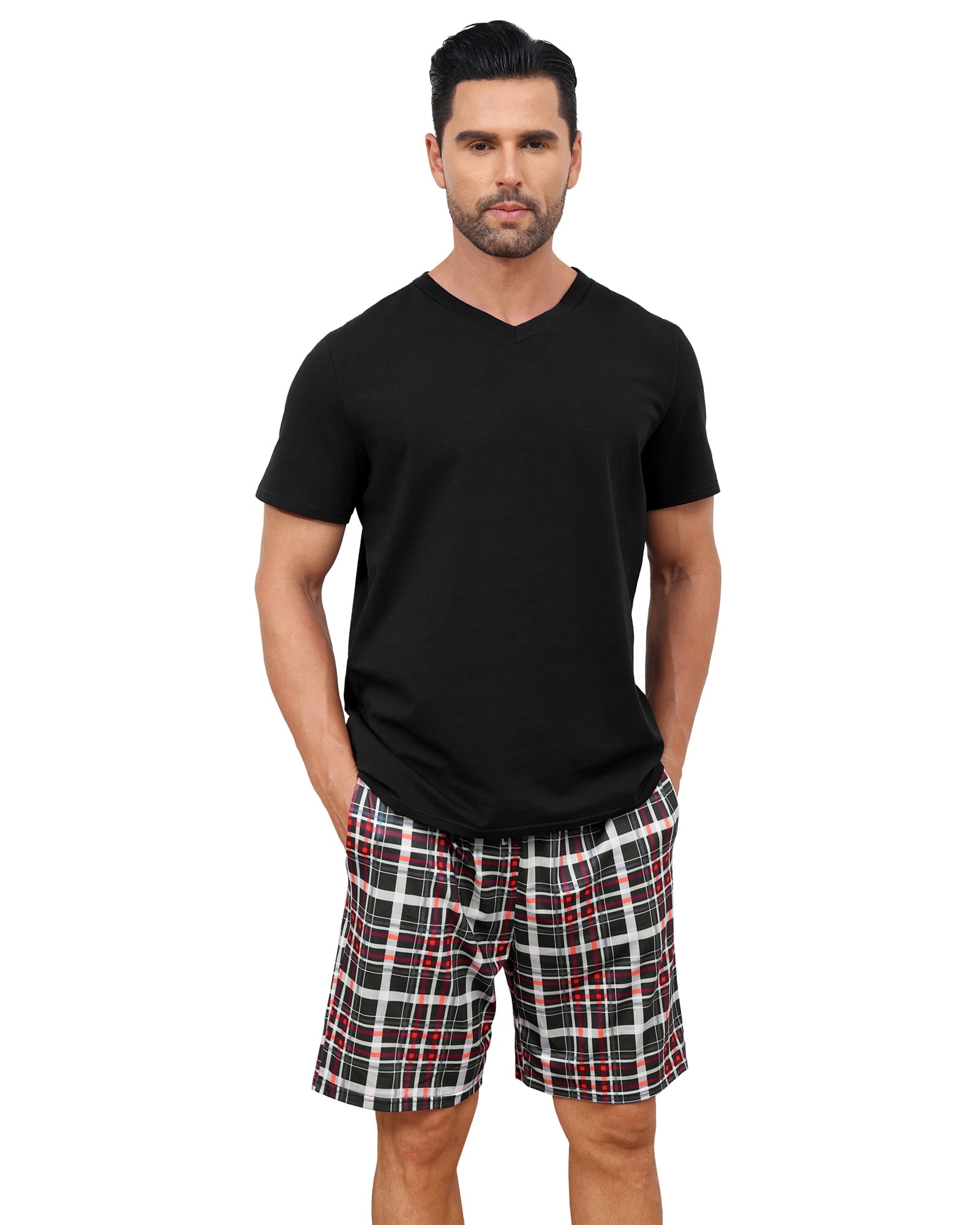Short Sleeve Pajama Sets for Men 2 Piece Mens Short Pajamas Sets with ...