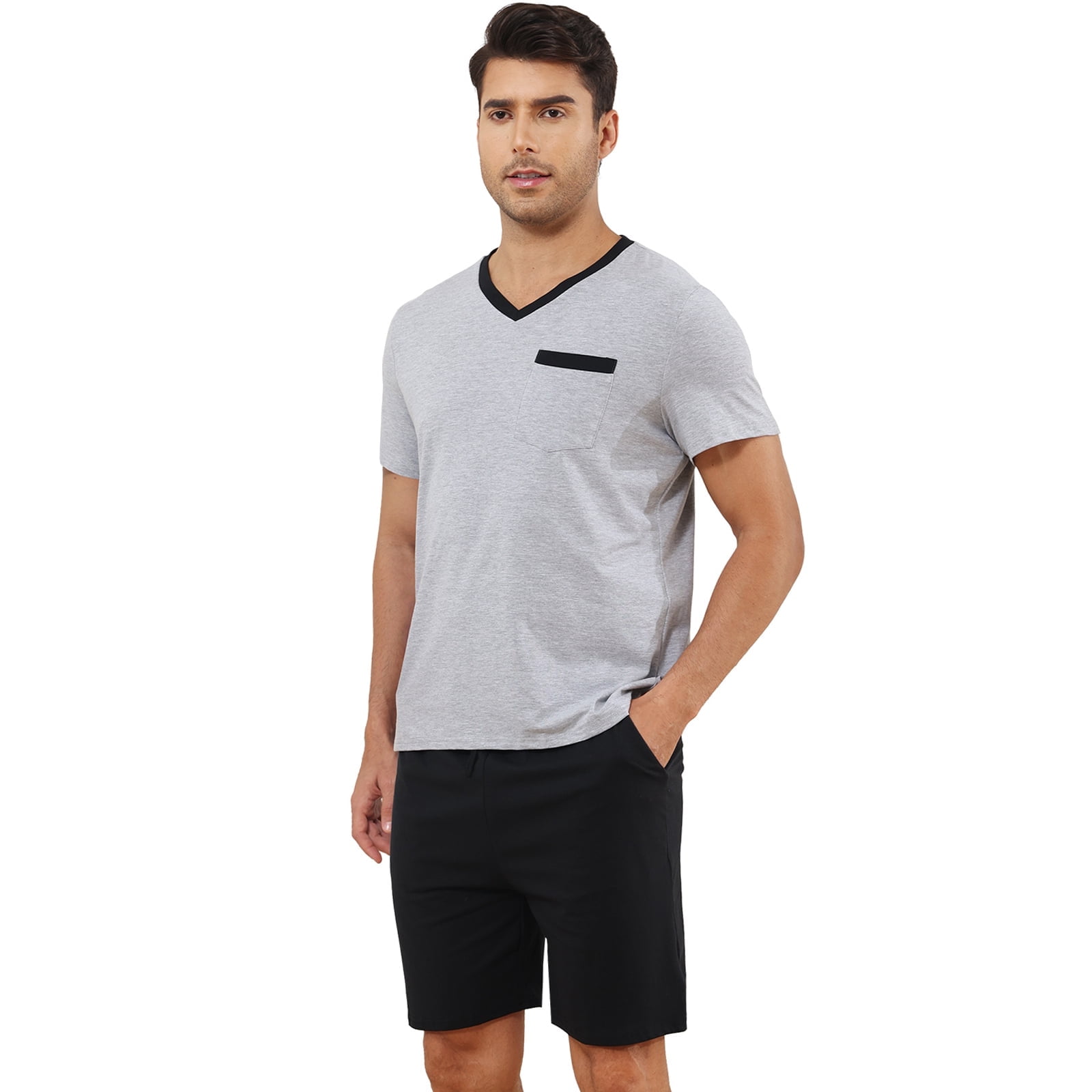 Short Sleeve Pajama Sets for Men 2 Piece Mens Short Pajamas Sets with ...