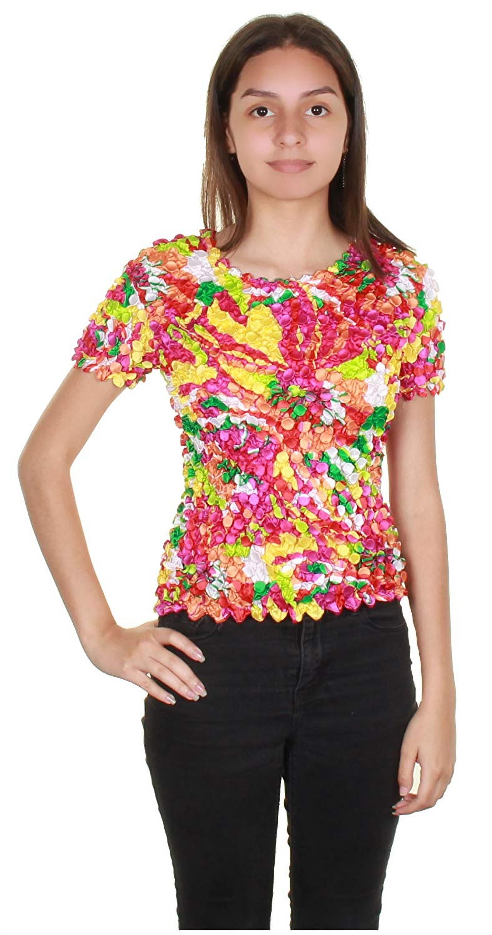 Short Sleeve Popcorn Top Magic Bubble Blouse Expanding Shirt (Short ...