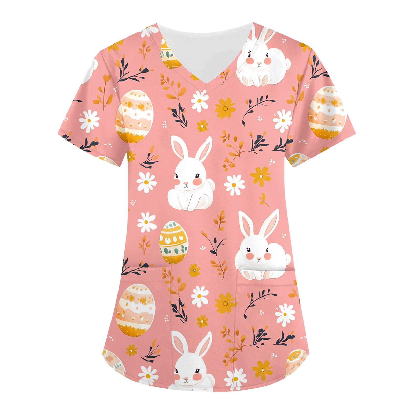 Short Sleeve Seaside Easter Tops Women Oversized Trending Deep V Neck ...