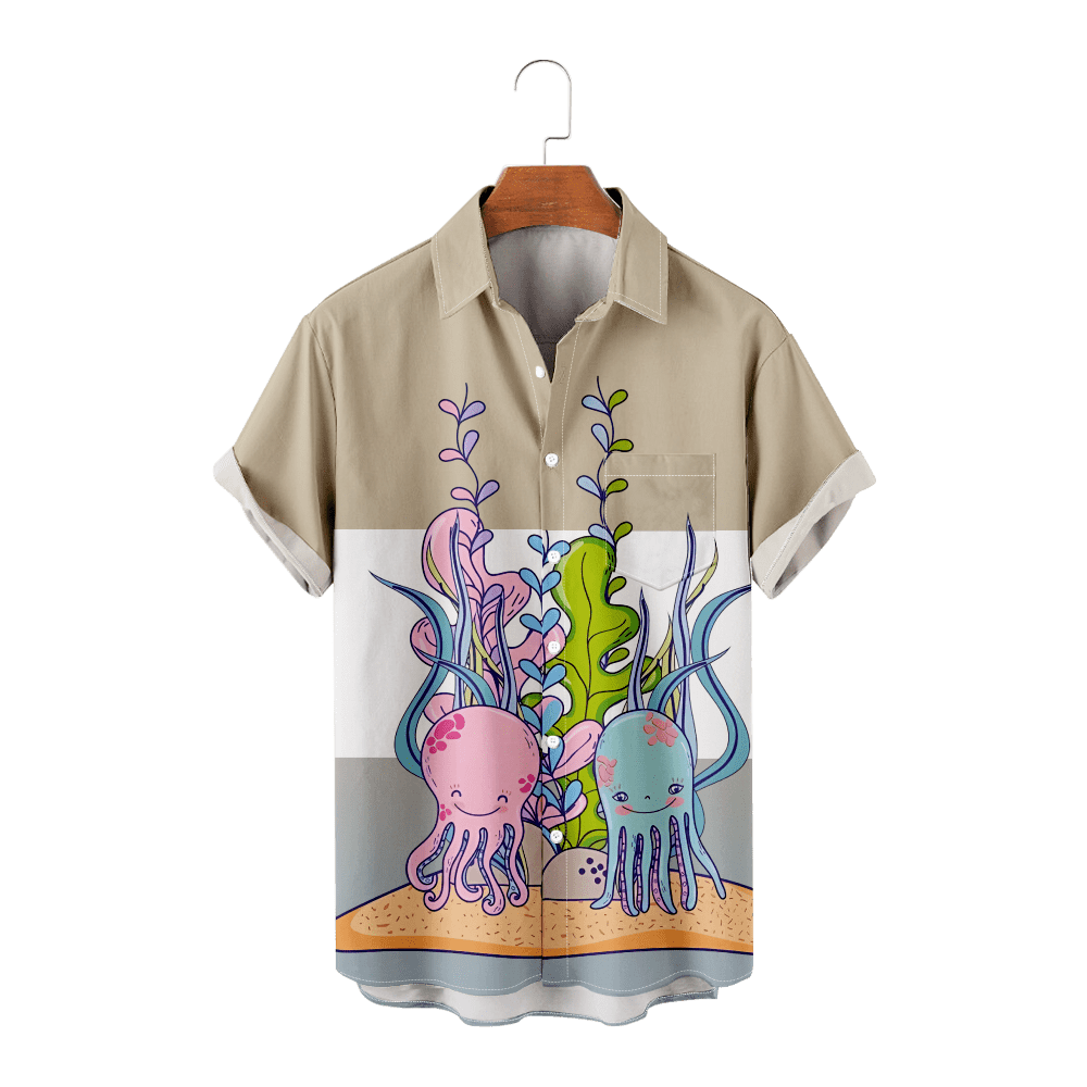 Short Sleeve Shirt Sea Animal Modern Breathable Art Print Graphic Top ...