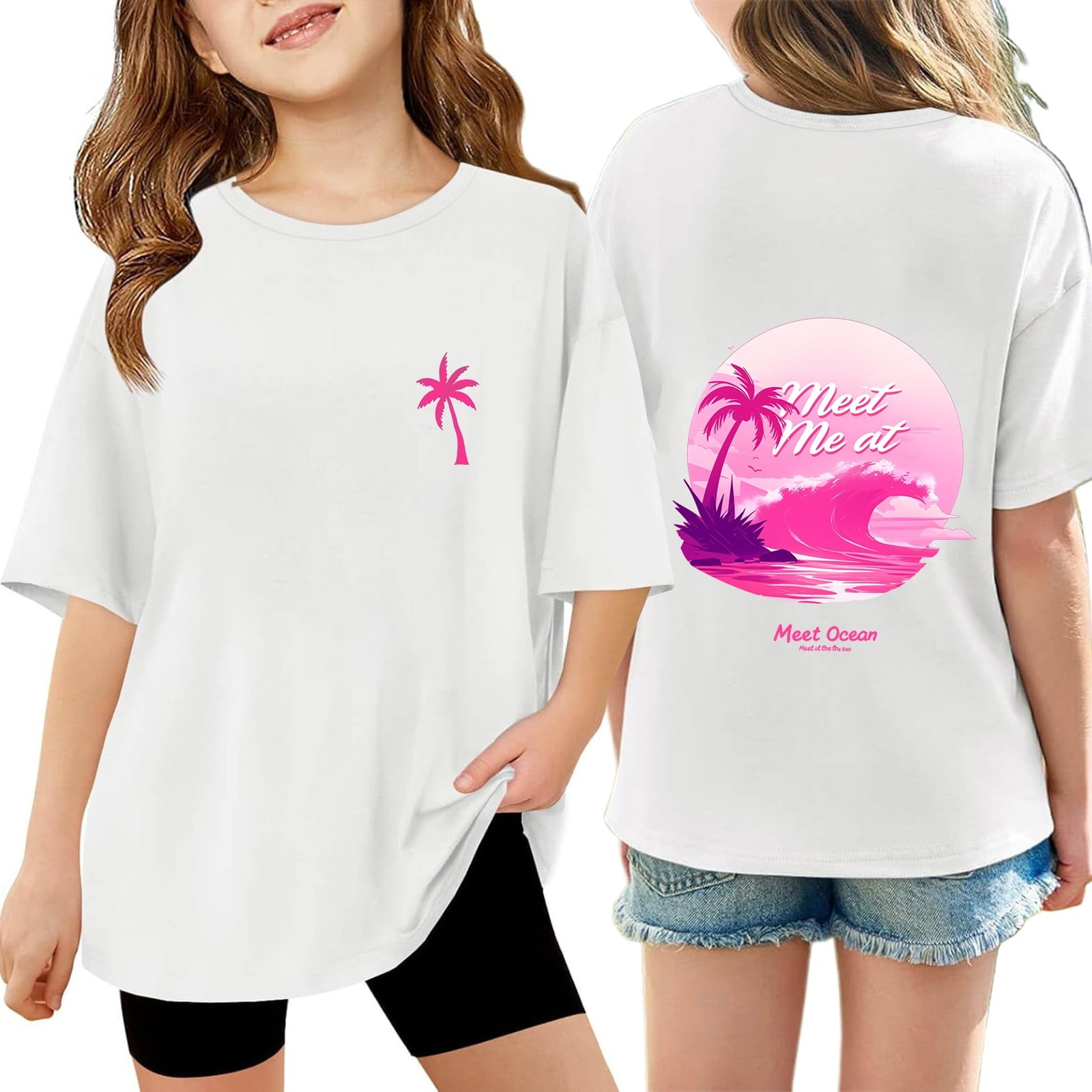 Short Sleeve Shirt for Girls Cute Girl Print School Tee Tops Oversized ...