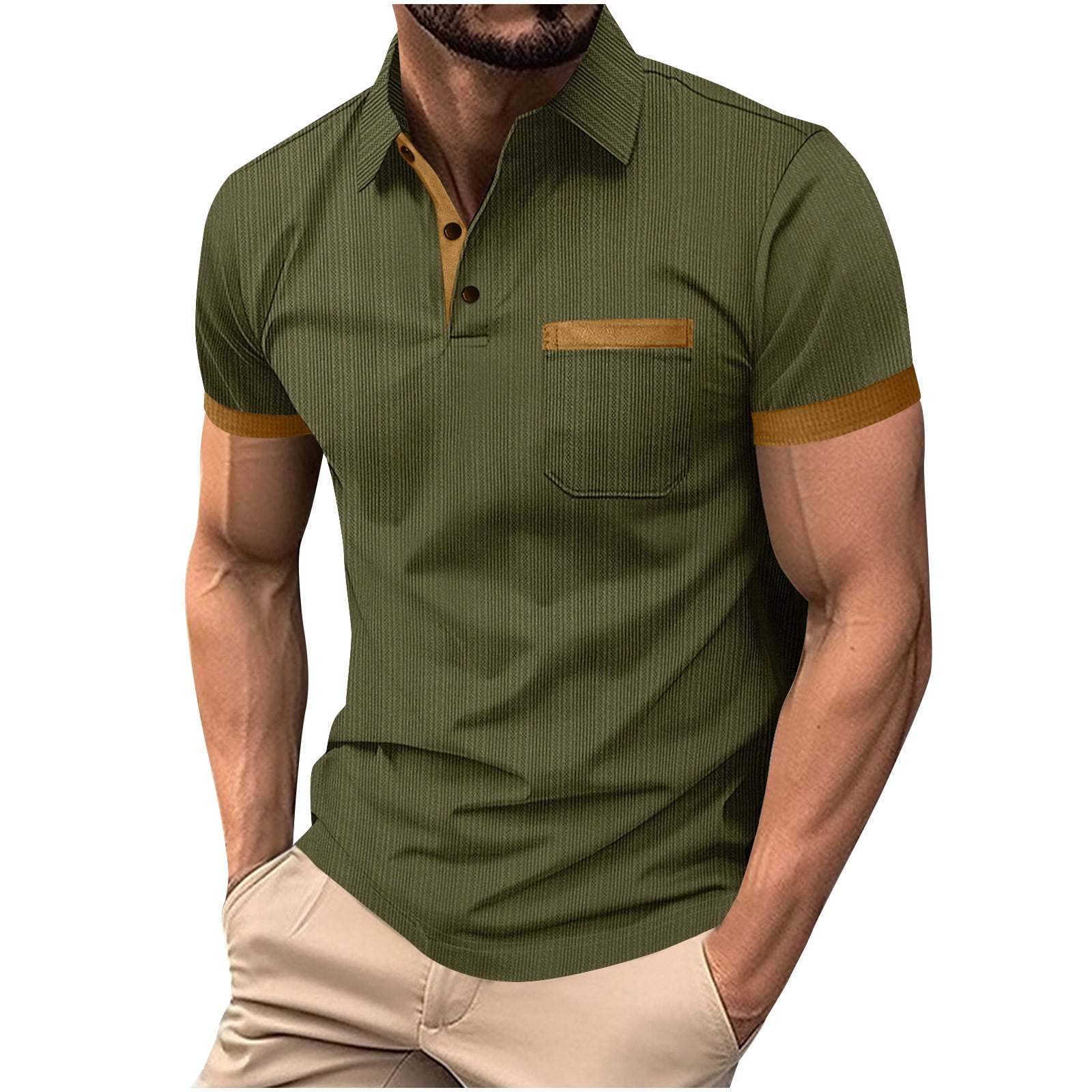 Short Sleeve Shirts Sets for Man Summer Fall Collared Turtle Neck ...
