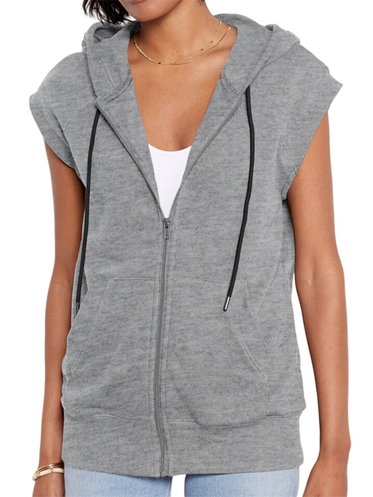 Short Sleeve Sport Zipper Vest Hoodies Women Hooded Tops - Walmart.com
