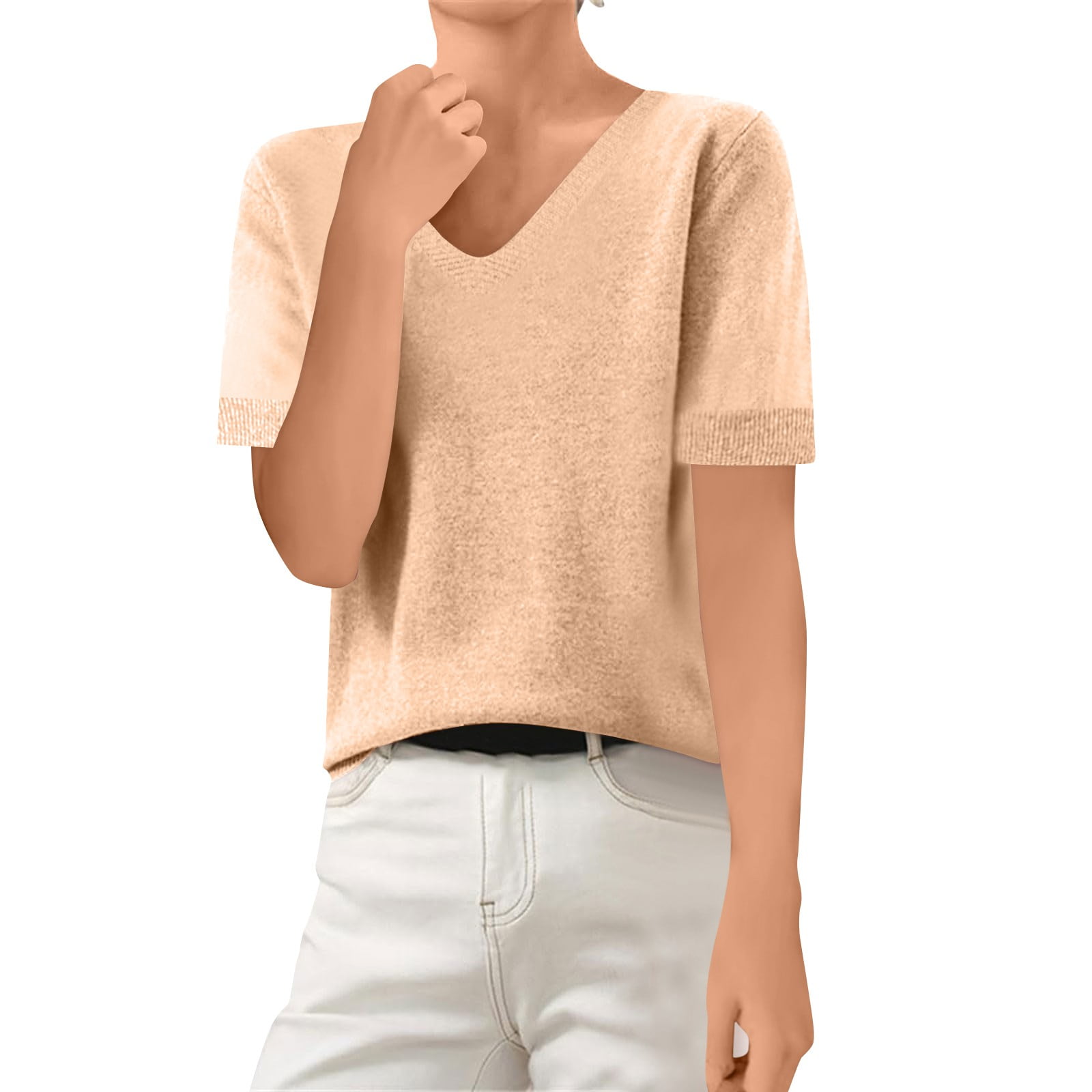 Short Sleeve Sweater for Women V Neck Lightweight Sweaters Fashion ...