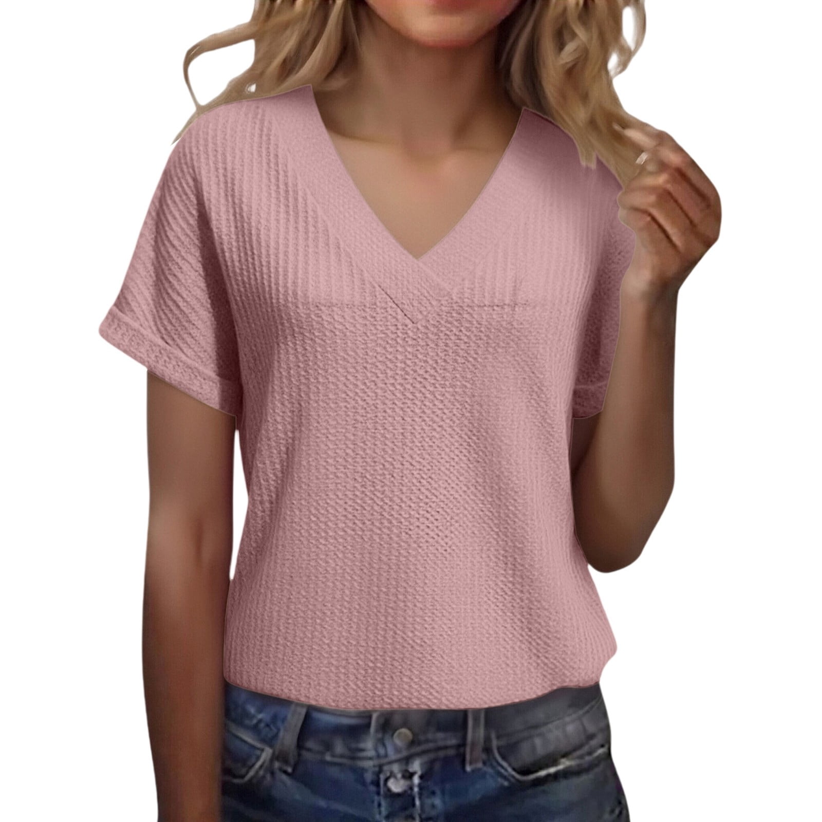 Short Sleeve Tops for Women Casual Knit 2026 Spring V Neck Shirts ...