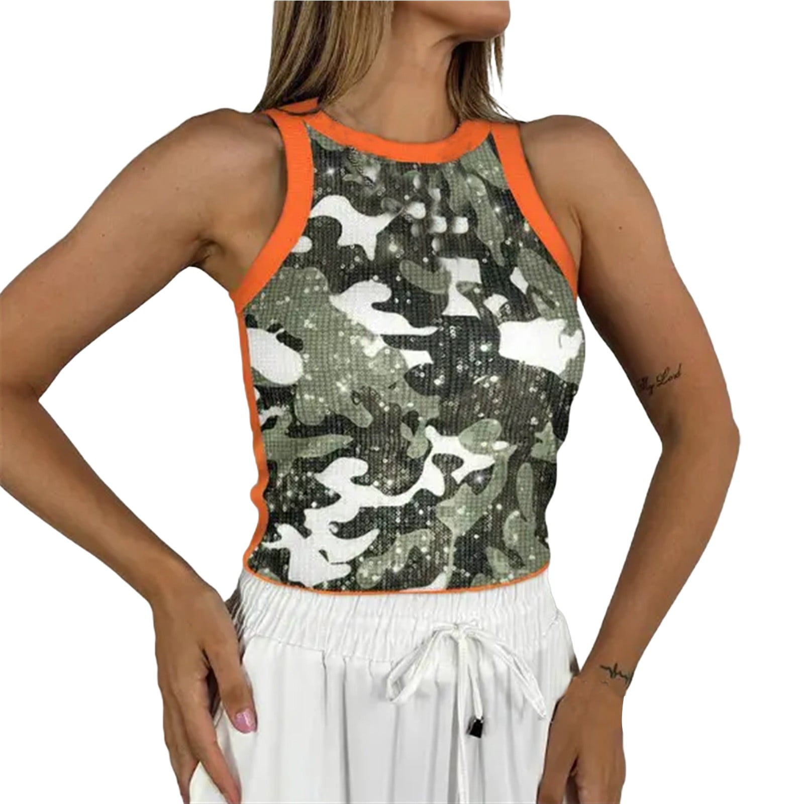 Short Sleeve Tops for Women New Sequined Inner Layer Outer Layer Vest ...