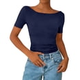 Short Sleeve Tops for Women Womens Solid Boat Neck Pleated Slimming ...
