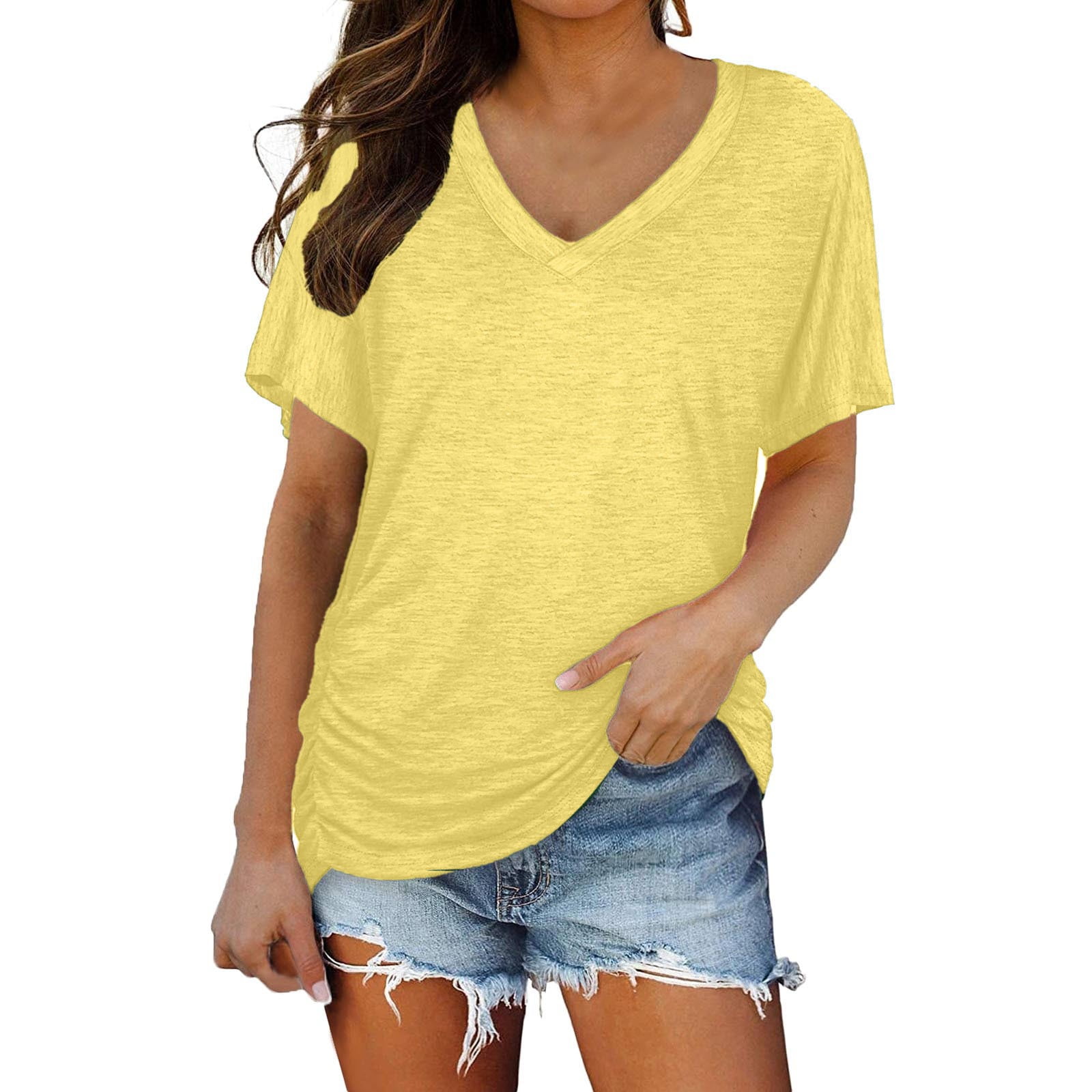 V-Neck Short Sleeve Basic Summer T-Shirts: Soft, Loose Fit for Women ...