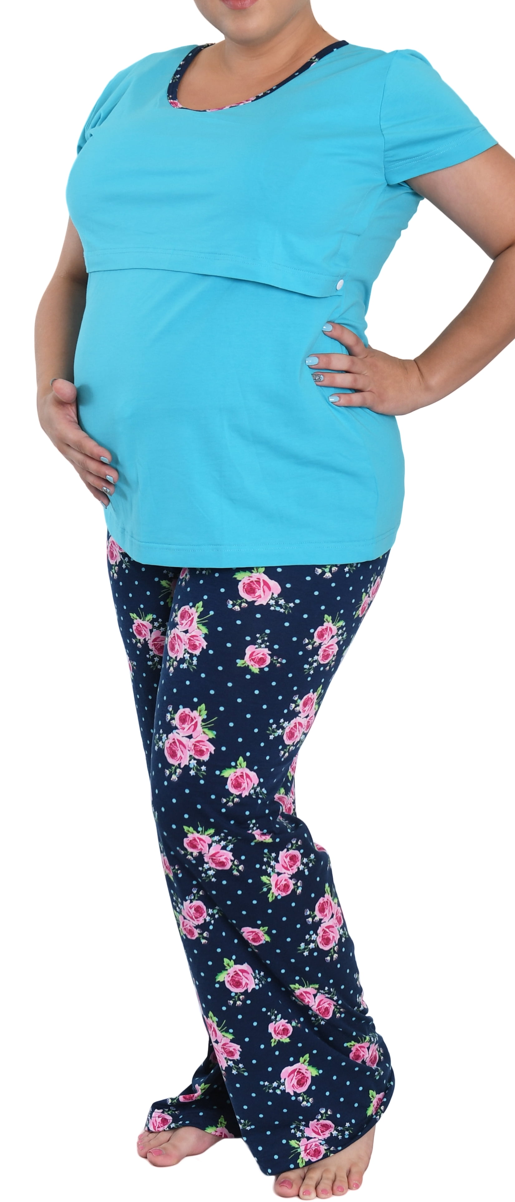 Dynabelly Short Sleeve with Nursing Flap PJ Top & Printed PJ Pants ...