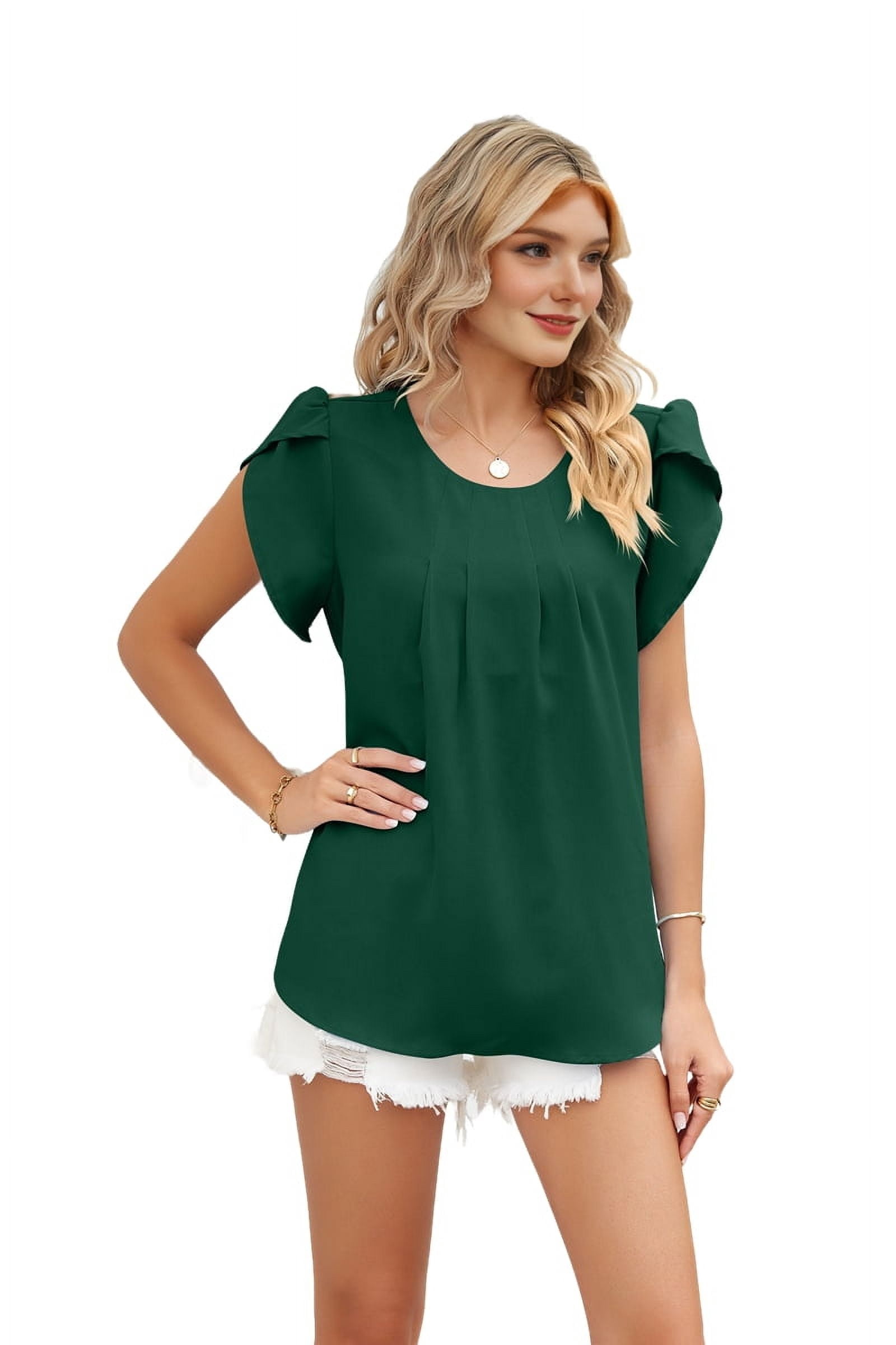 Short-Sleeved Chiffon Shirt Dark Green L - Walmart.com