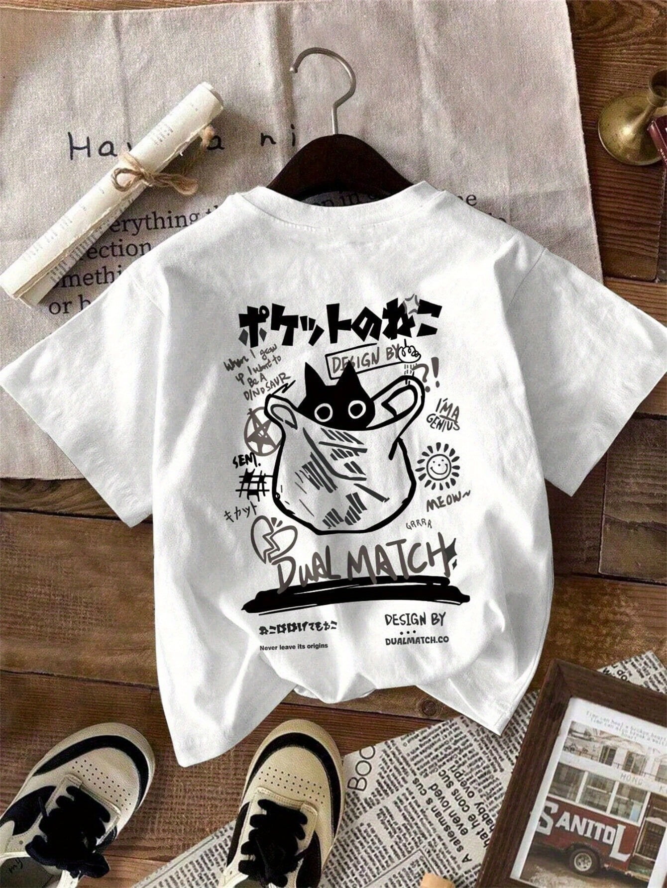A Short-Sleeved Crew Neck T-Shirt for Teenagers, Featuring a Japanese ...