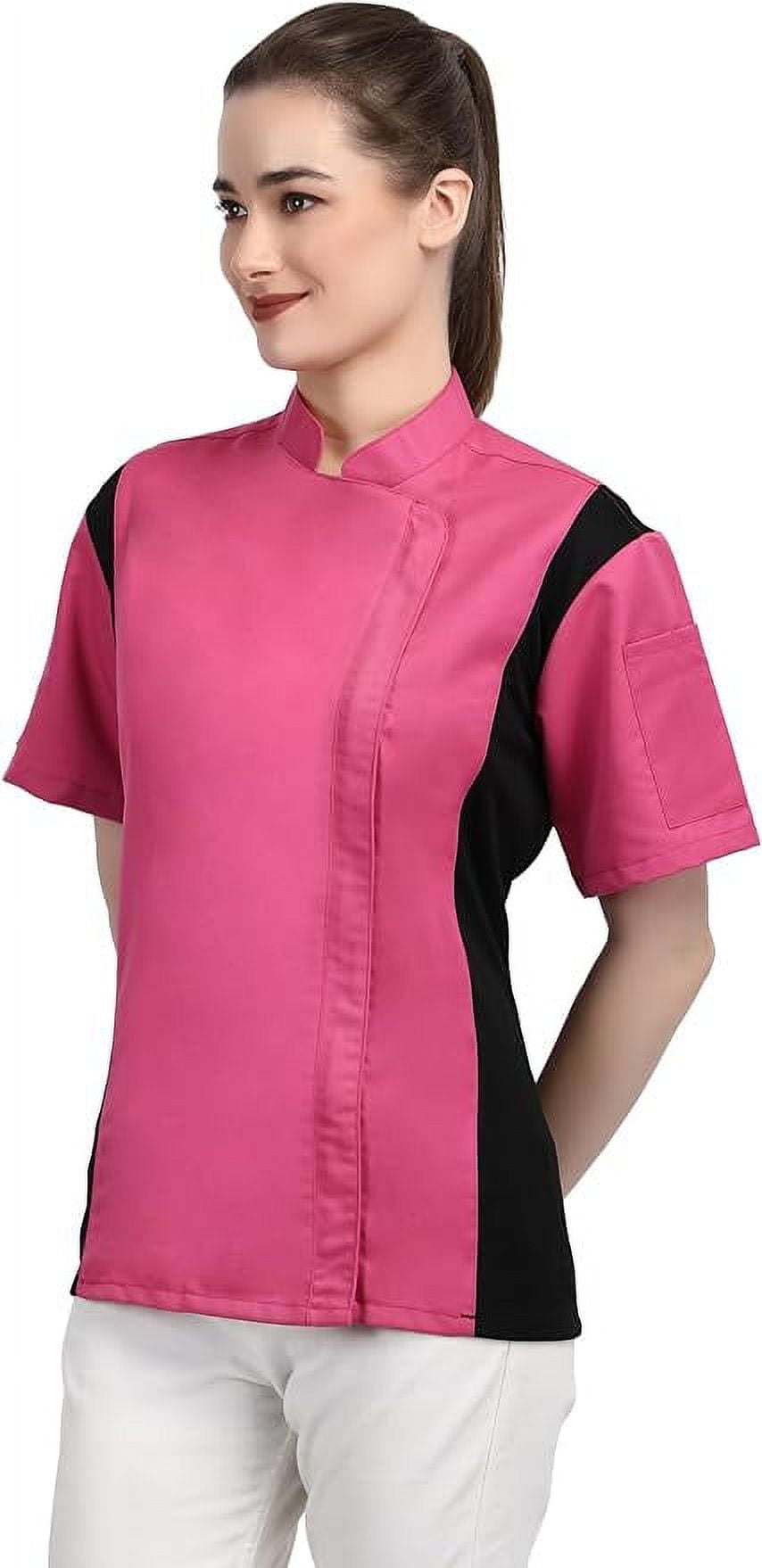 Short Sleeves Pink Color Zipper Chef Coat Jacket Uniform for women with ...