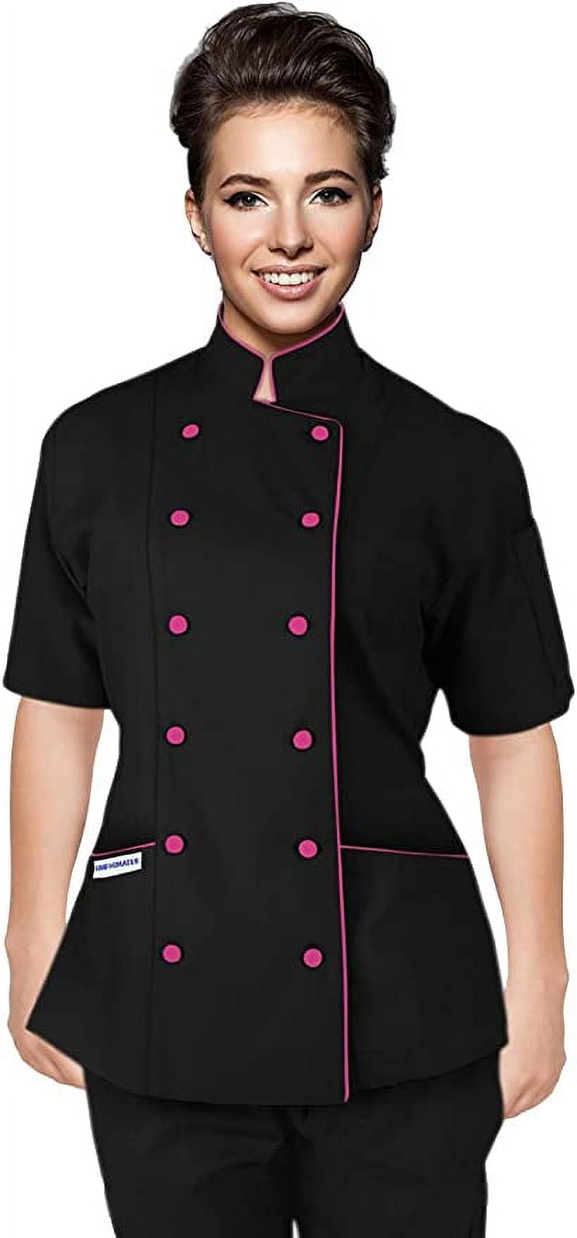 Women's Tailored Chef Coat, Short Sleeves, Food Service Uniform (Black ...