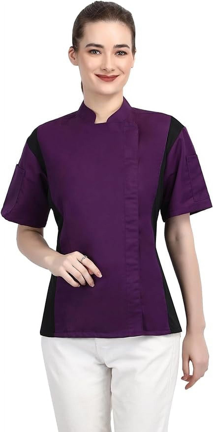 Short Sleeves Violet Color Zipper Chef Coat Jacket Uniform for women ...