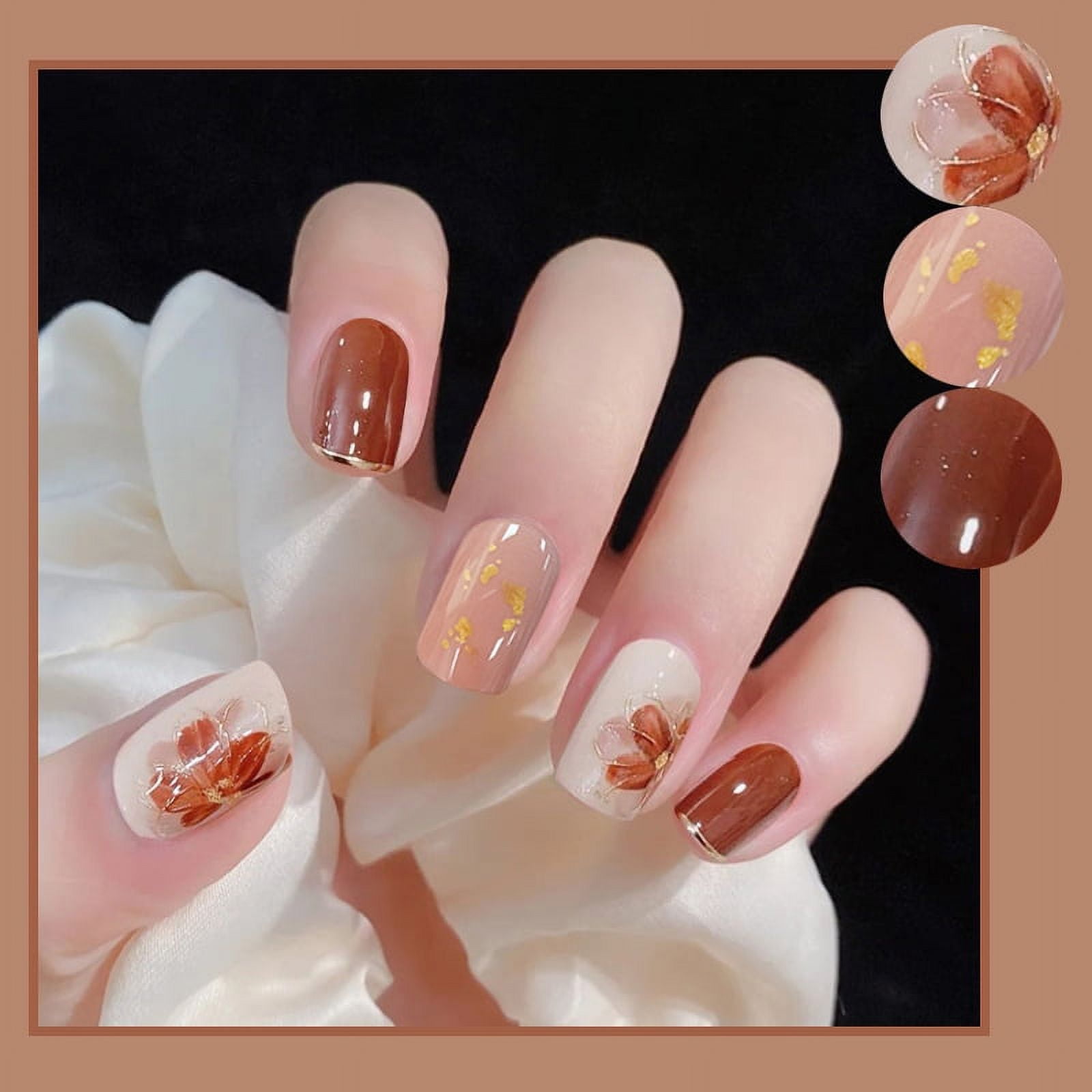Short Square Press-On Tips: Full Cover False Nails, Glossy Artificial ...