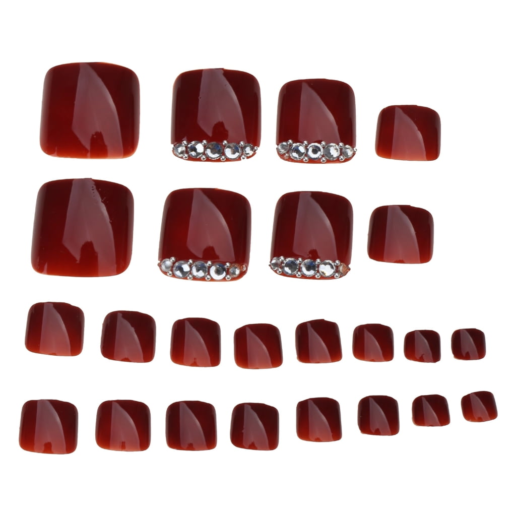 Short Square False Toe Nails Crystal Feet Nail Art Tips Press On Fake ...
