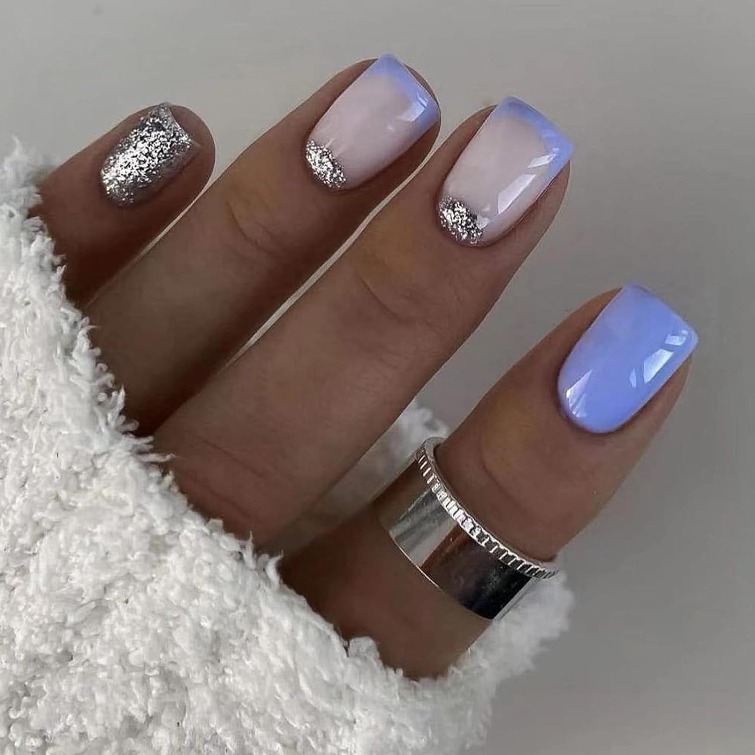 Short Square Press on Nails Squoval Fake Nails Glossy Glue on Nails ...