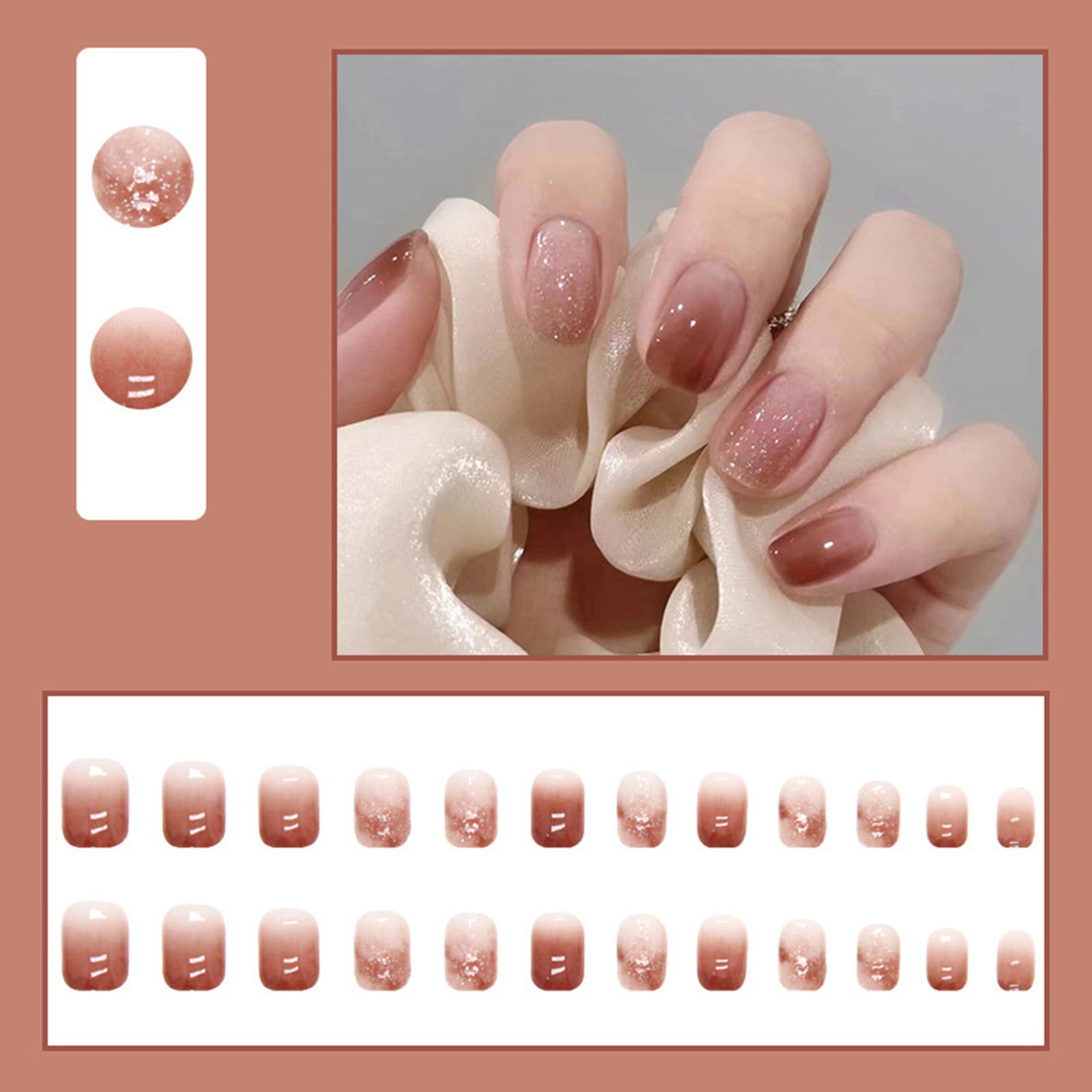 Short Style Wearing Nail Jumping Color Ice Through Red Brown Nail ...