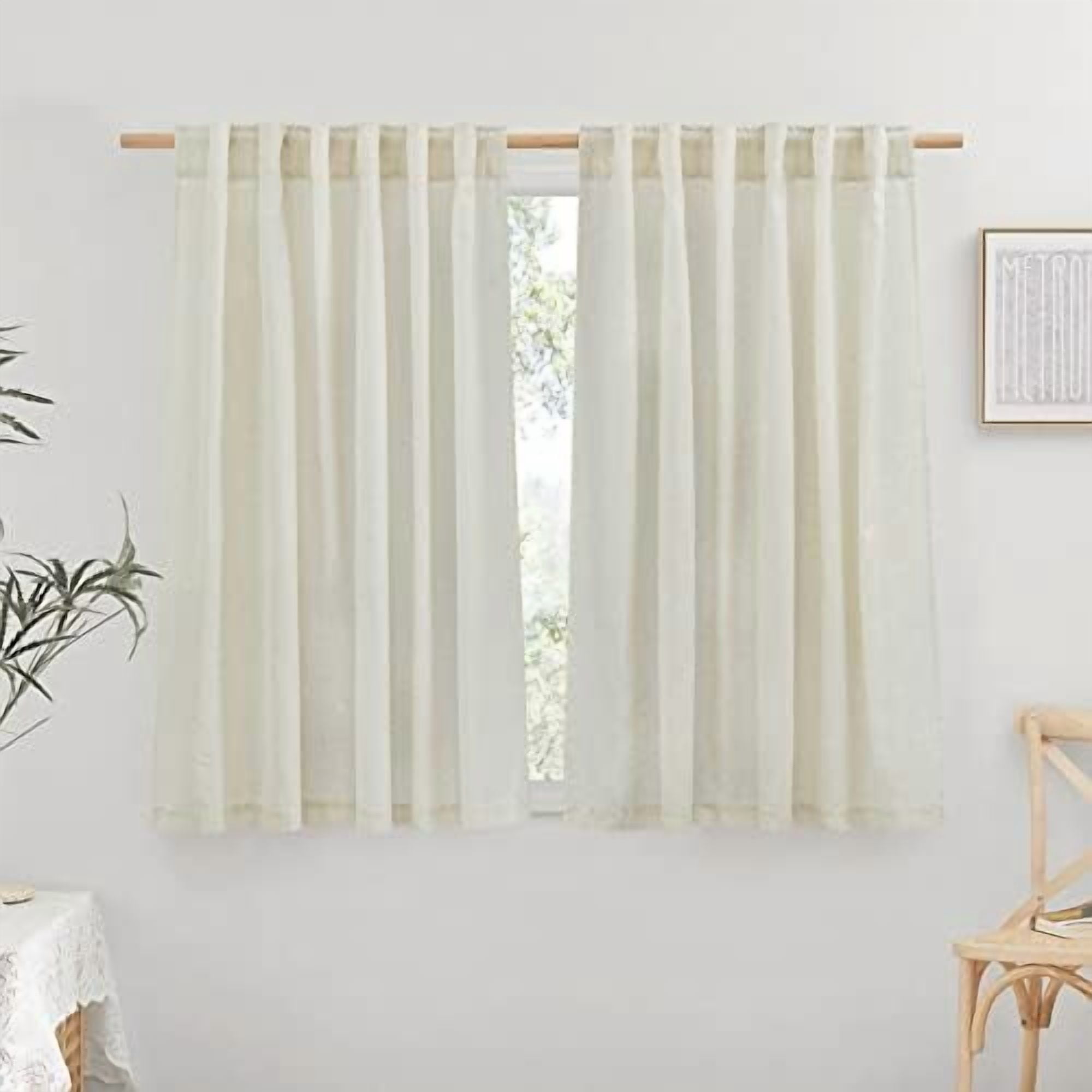 Short Thick Linen Curtains for Windows 54 inch Long, Rod Pocket & Back ...