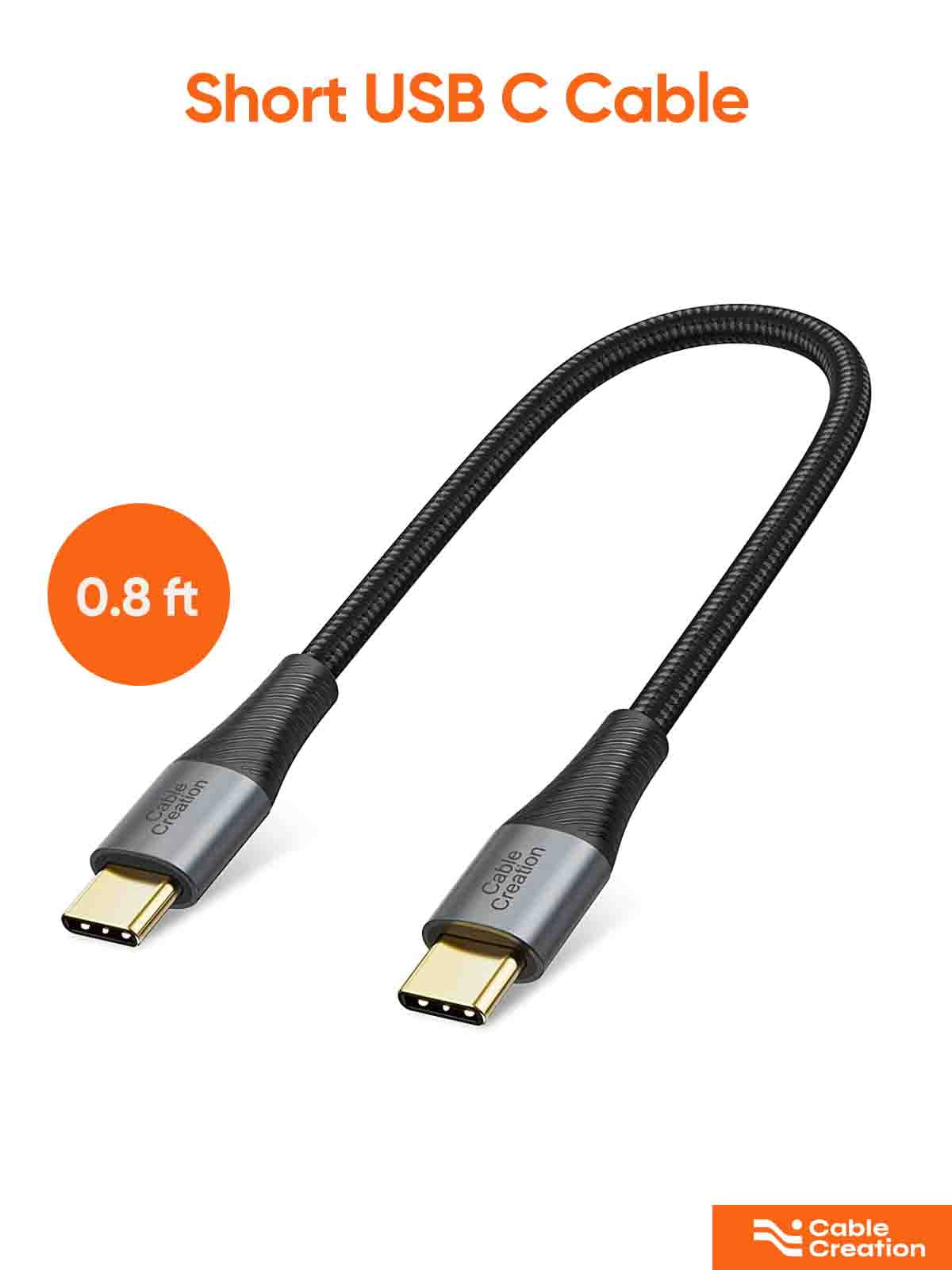 Short USB C 60W Fast Charging Cable 0.8ft,CableCreation USB-C to C Heavy Duty Braided Cord,Type ...