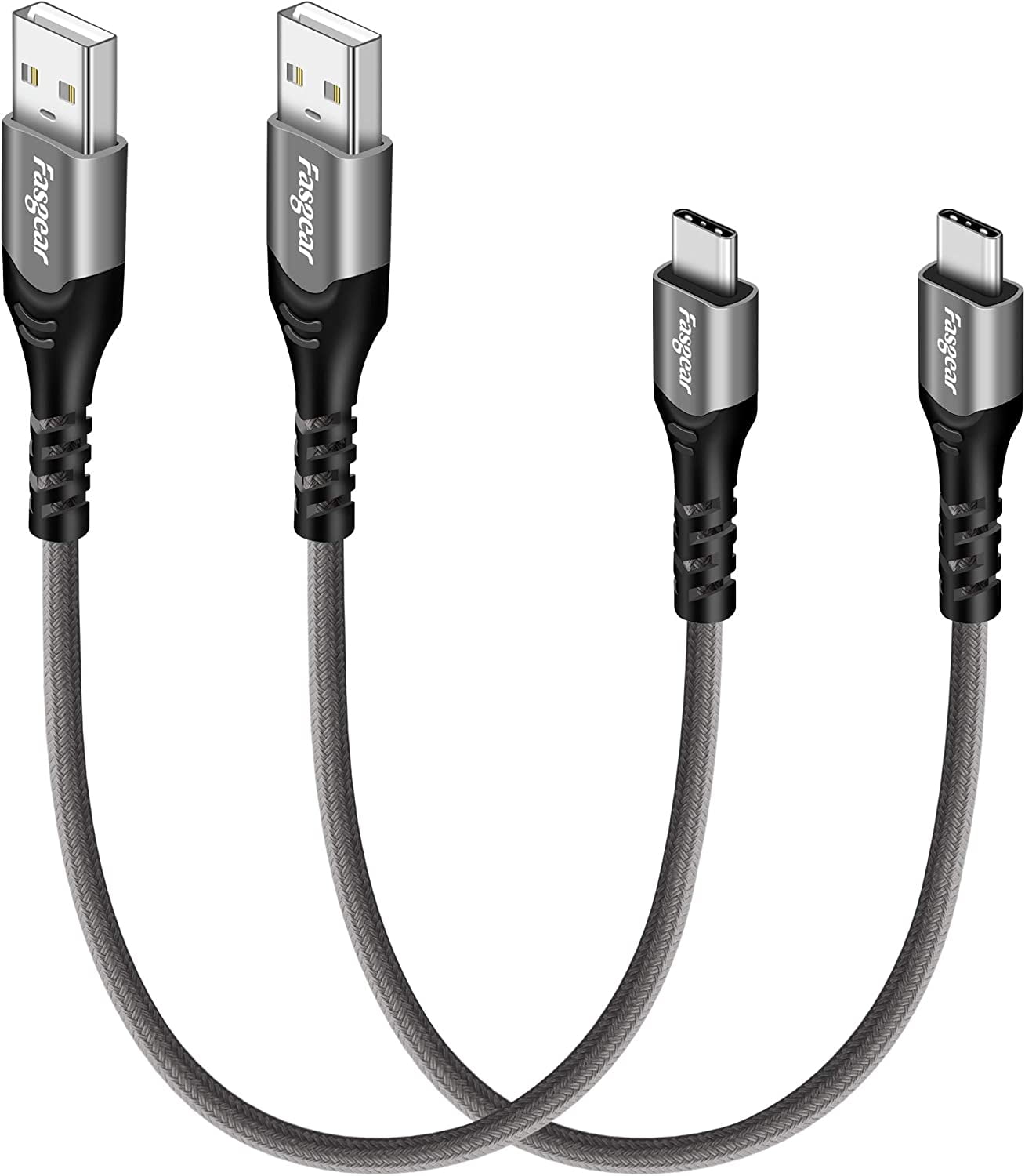 Short USB C Cables 2 Pack 1ft Fasgear 3A Fast Charging Braided USB A to ...