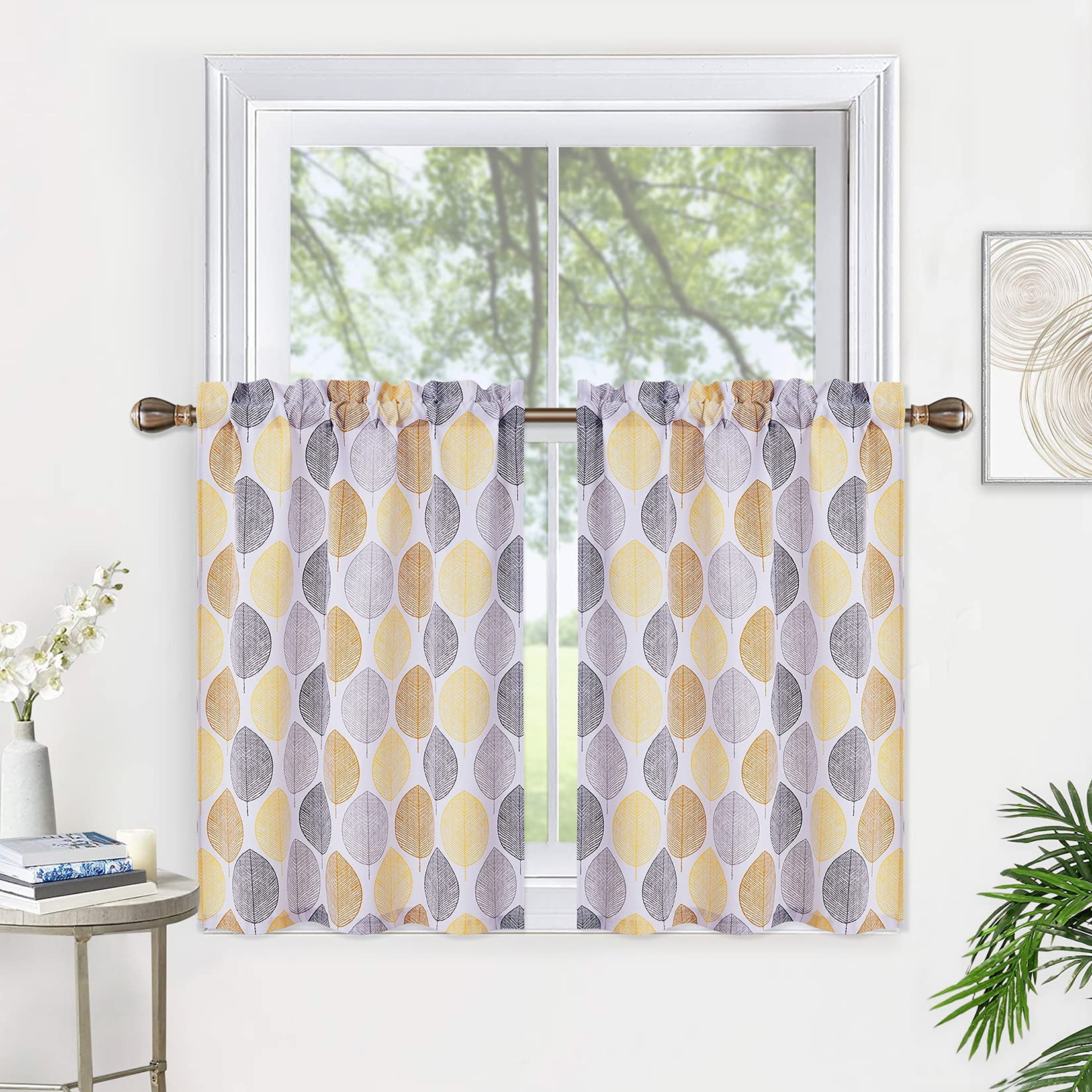 Short Valance Window Treatments Scandi Leaf Print Decorative Window ...